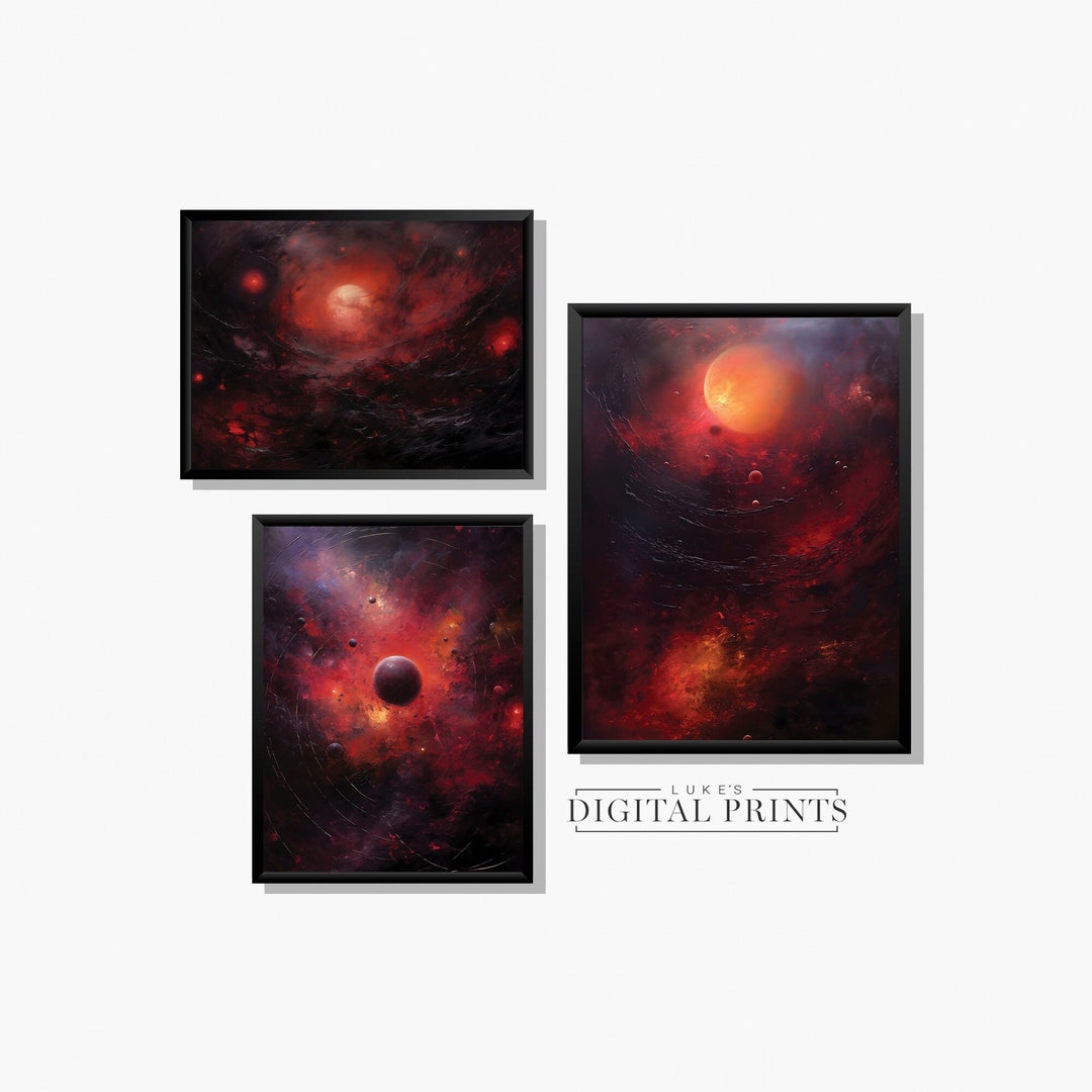 Dark Cosmic Galaxy Art Print Set of 3 - Digital Download Paintings ...