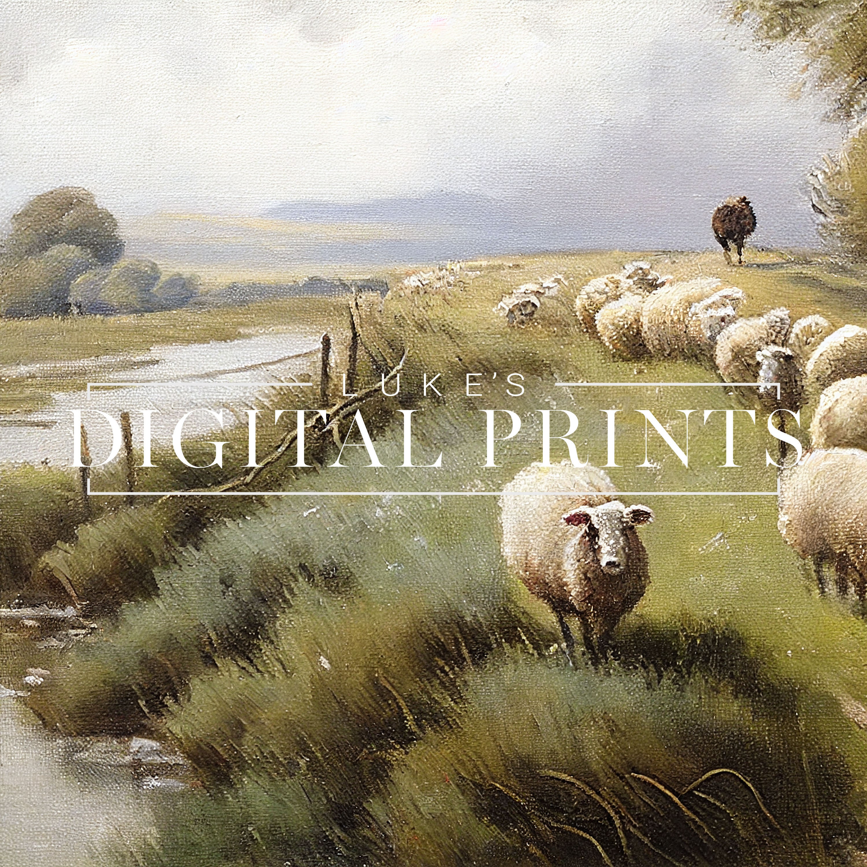 Sheep Oil Painting Digital Print Download Farmhouse Landscape Wall ...