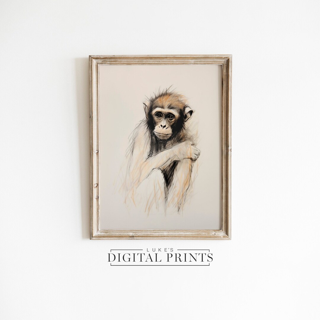 Monkey Drawing Print - Digital Download Art - PRINTABLE Moody Primate ...