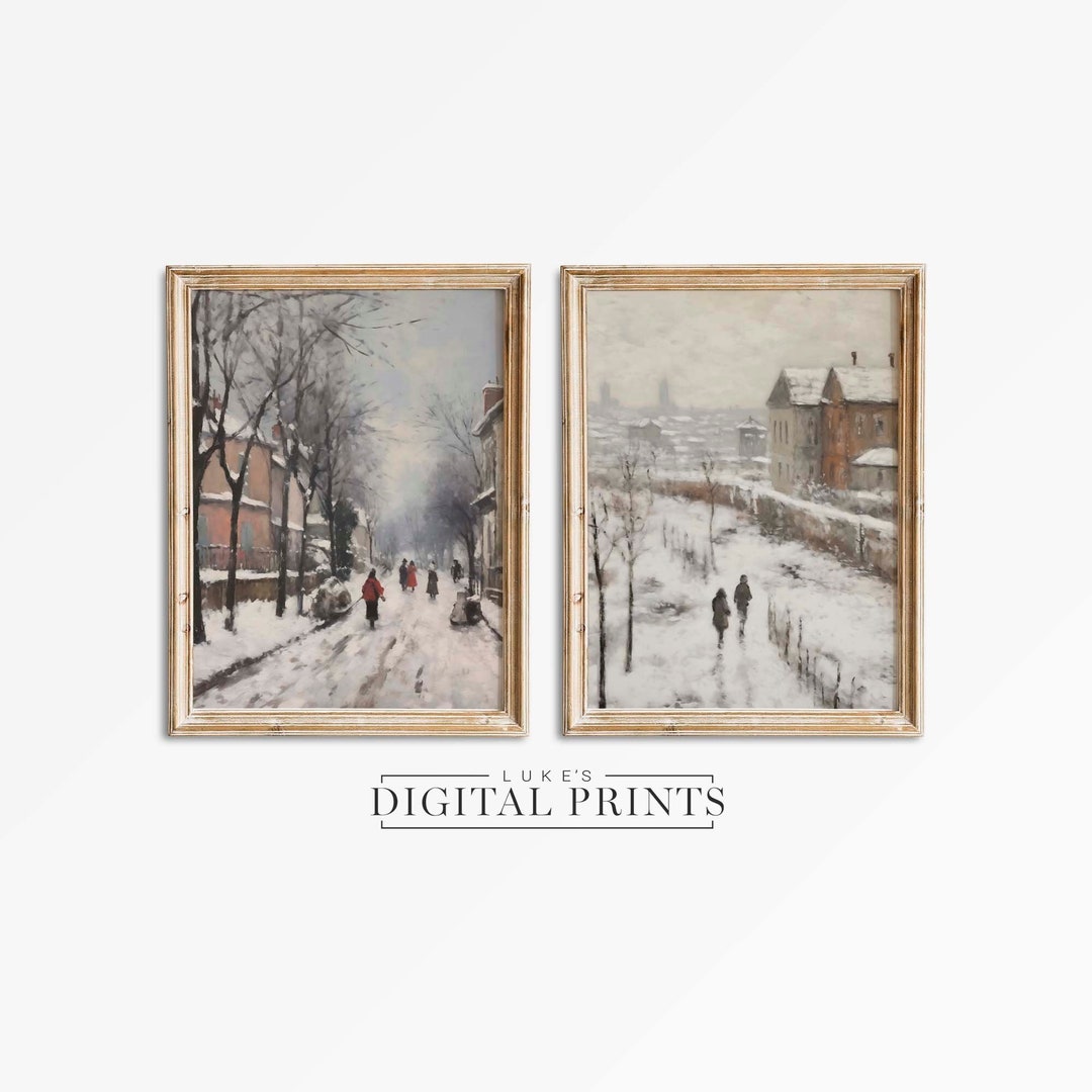 Vintage Winter Scene PRINTABLE Decor Set of 2 - Digital Print Download ...