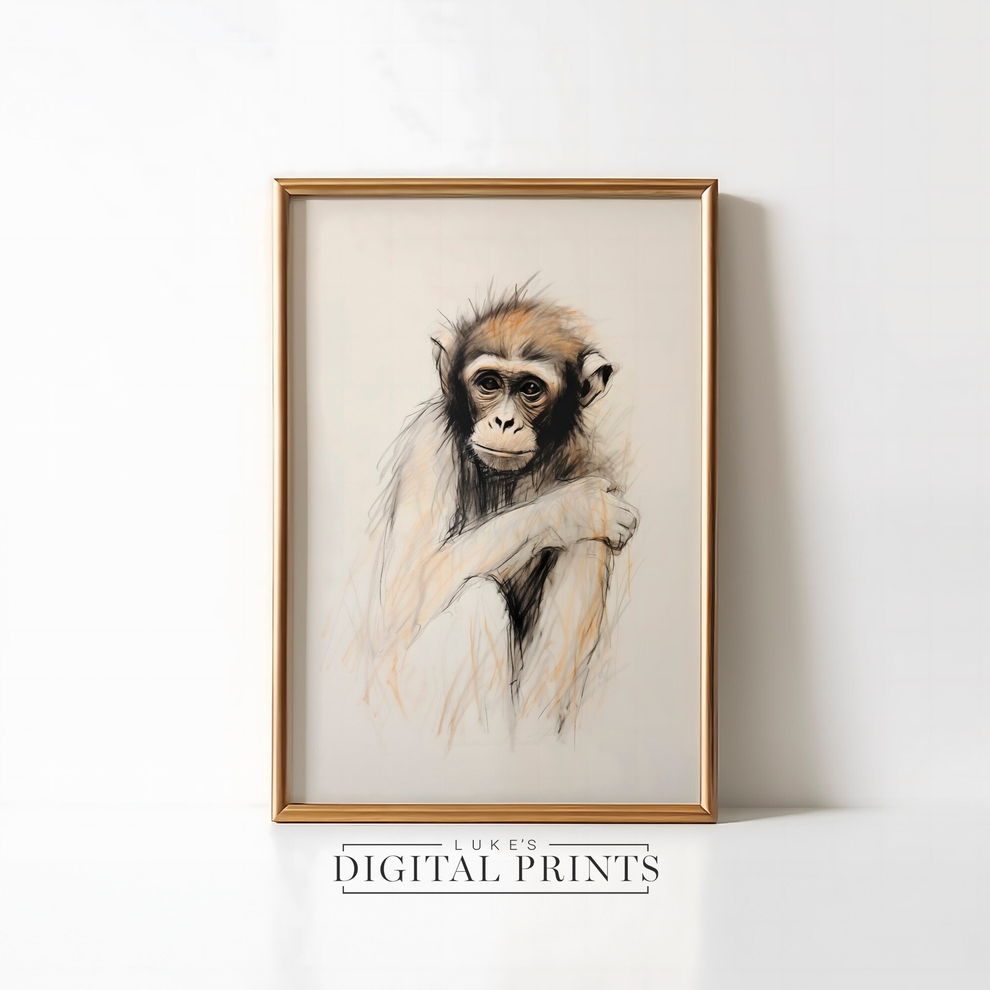 Monkey Drawing Print - Digital Download Art - PRINTABLE Moody Primate ...