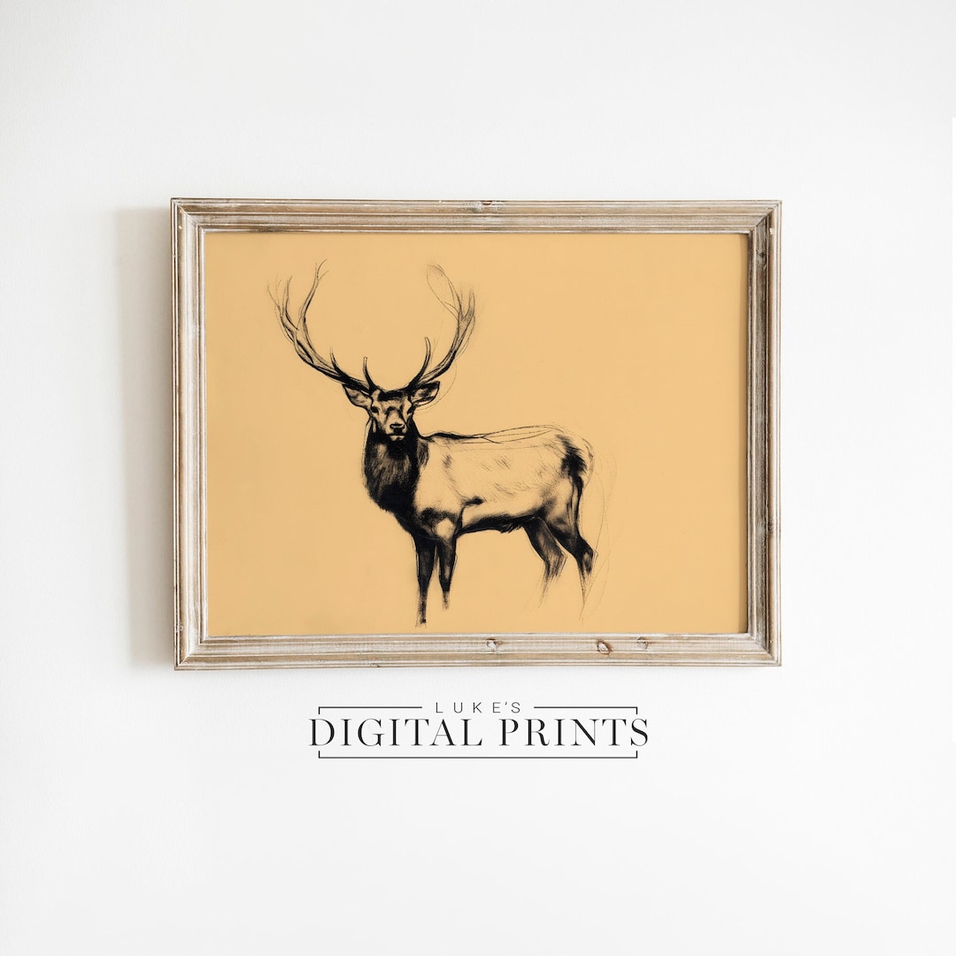 Rustic Deer Stag Art Print - Digital Download - Nature Sketch Drawing ...