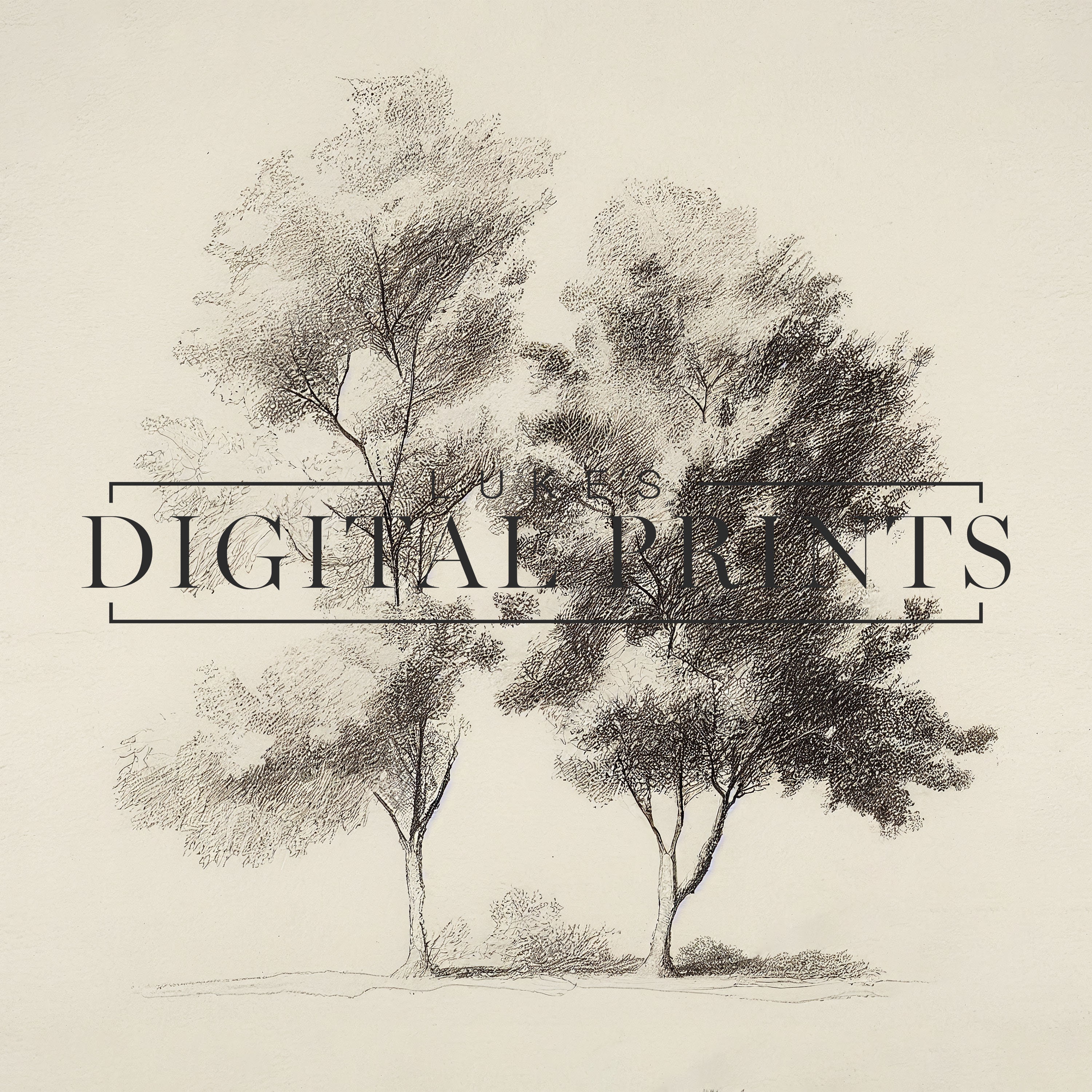 Antique Tree Sketch Print Set of 2 - Digital Download Bundle - Neutral ...