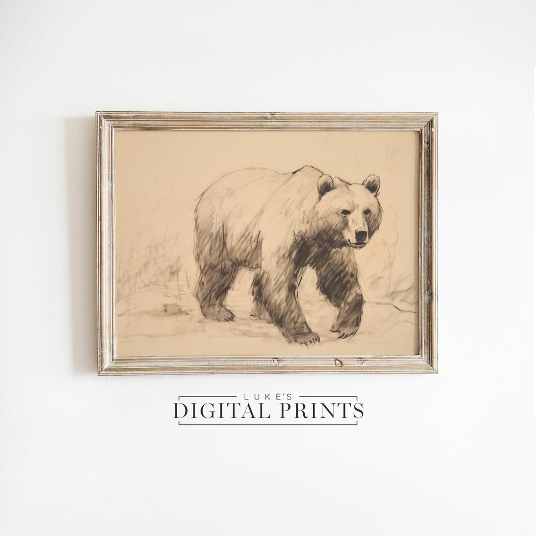 Rustic Bear Art Print - Digital Drawing Download - PRINTABLE American ...