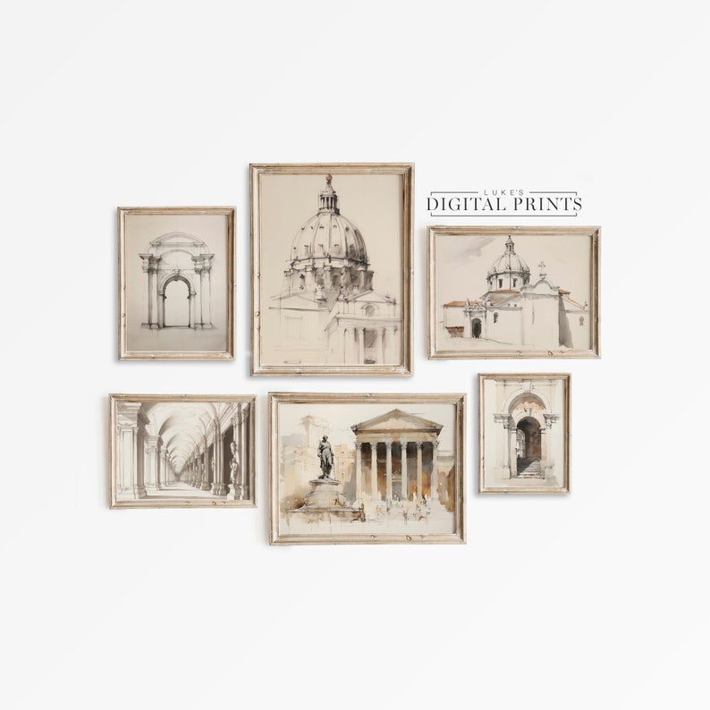 Classical Roman Architectural Drawing Print Set of 6 - Digital Art ...