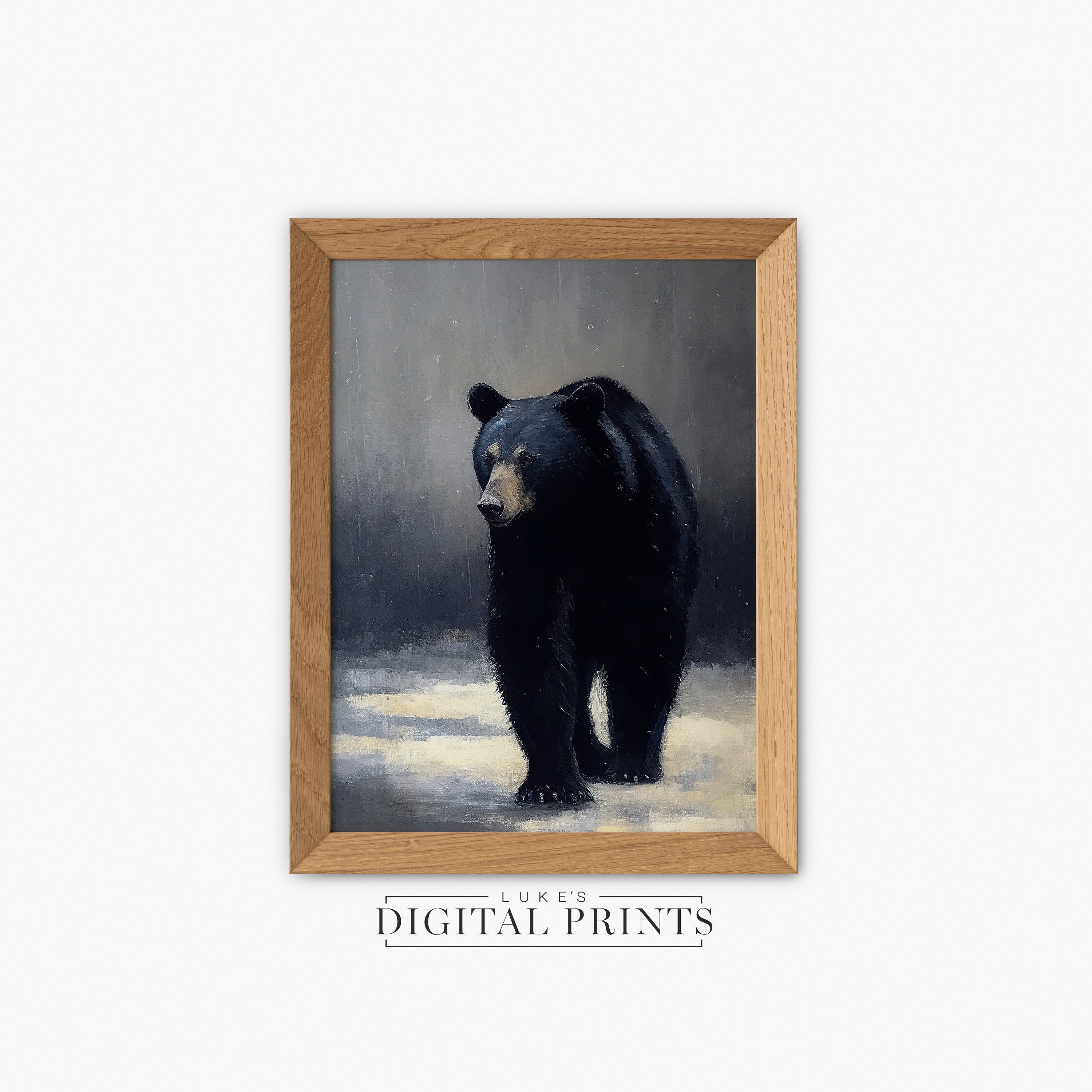 PRINTABLE Black Bear Minimalist Oil Painting - Digital Print Download ...