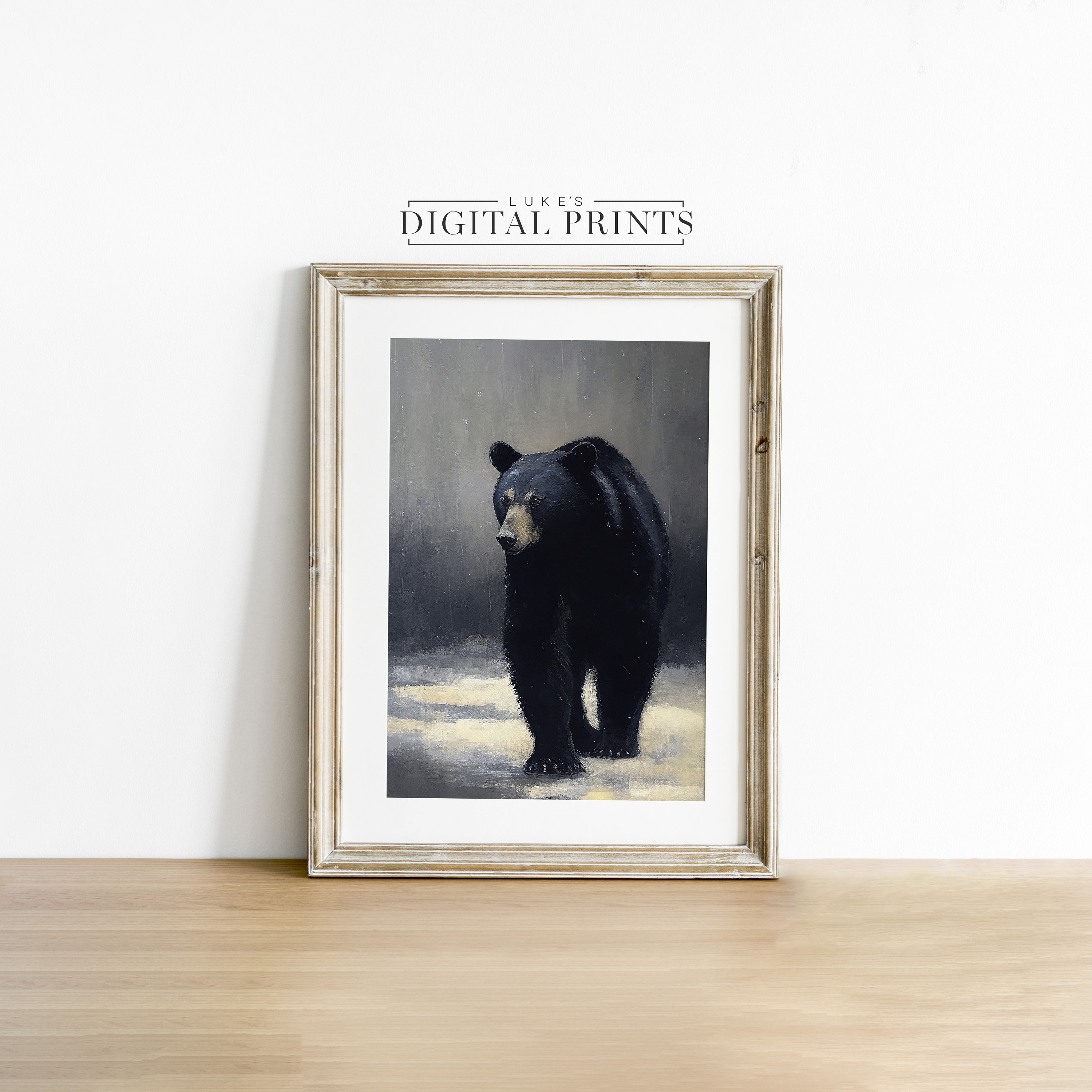 PRINTABLE Black Bear Minimalist Oil Painting - Digital Print Download ...