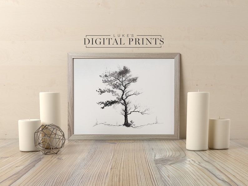 Ash Tree Pencil Drawing Print - Digital Download - Vintage Neutral ...