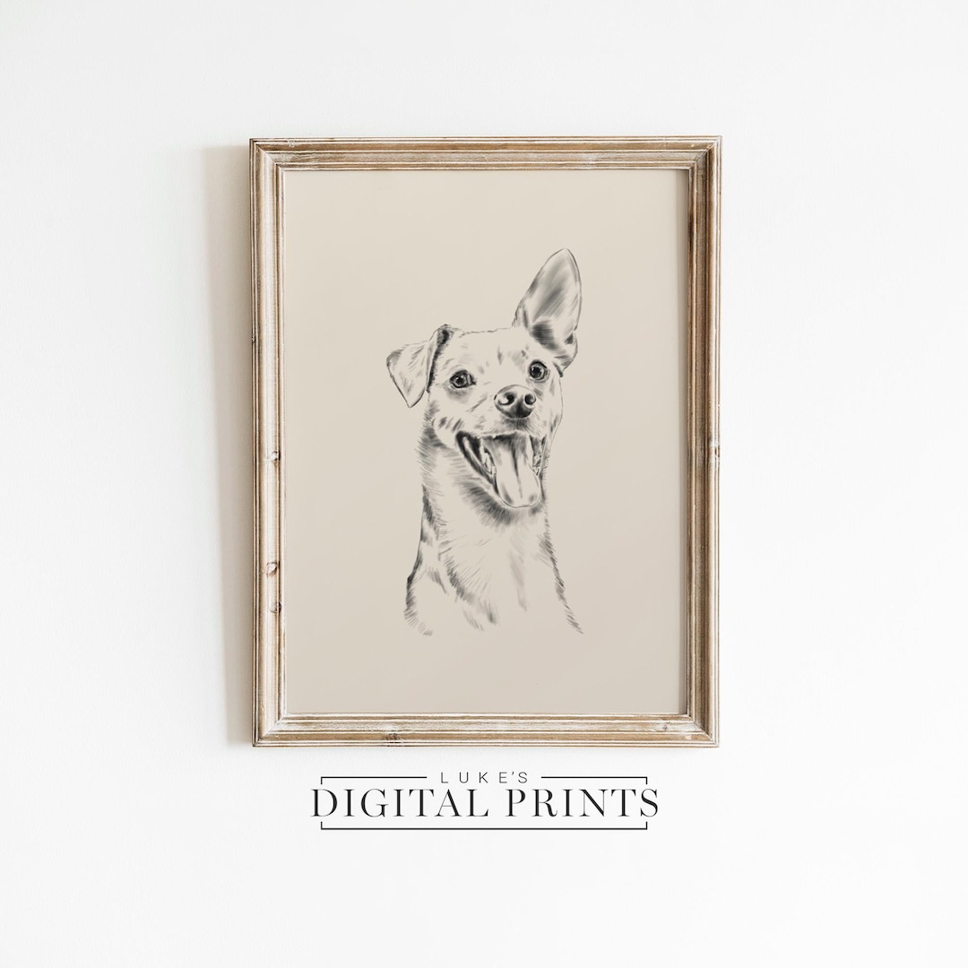 CUSTOM Dog Portrait Drawing From Photo - Vintage Style Pet Sketch ...