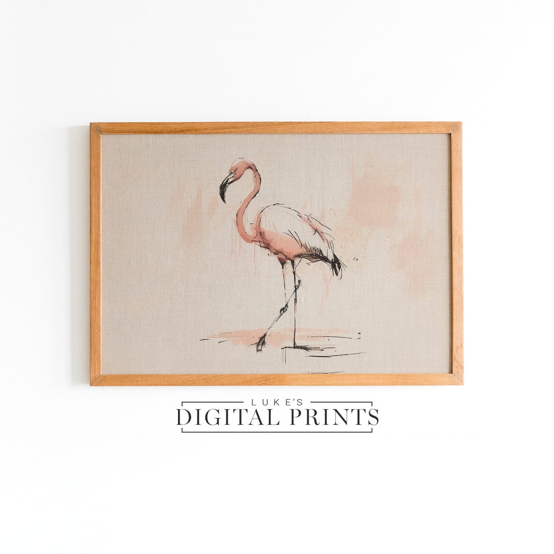 Pink Flamingo Drawing - Digital Print Download - Rustic American Bird ...