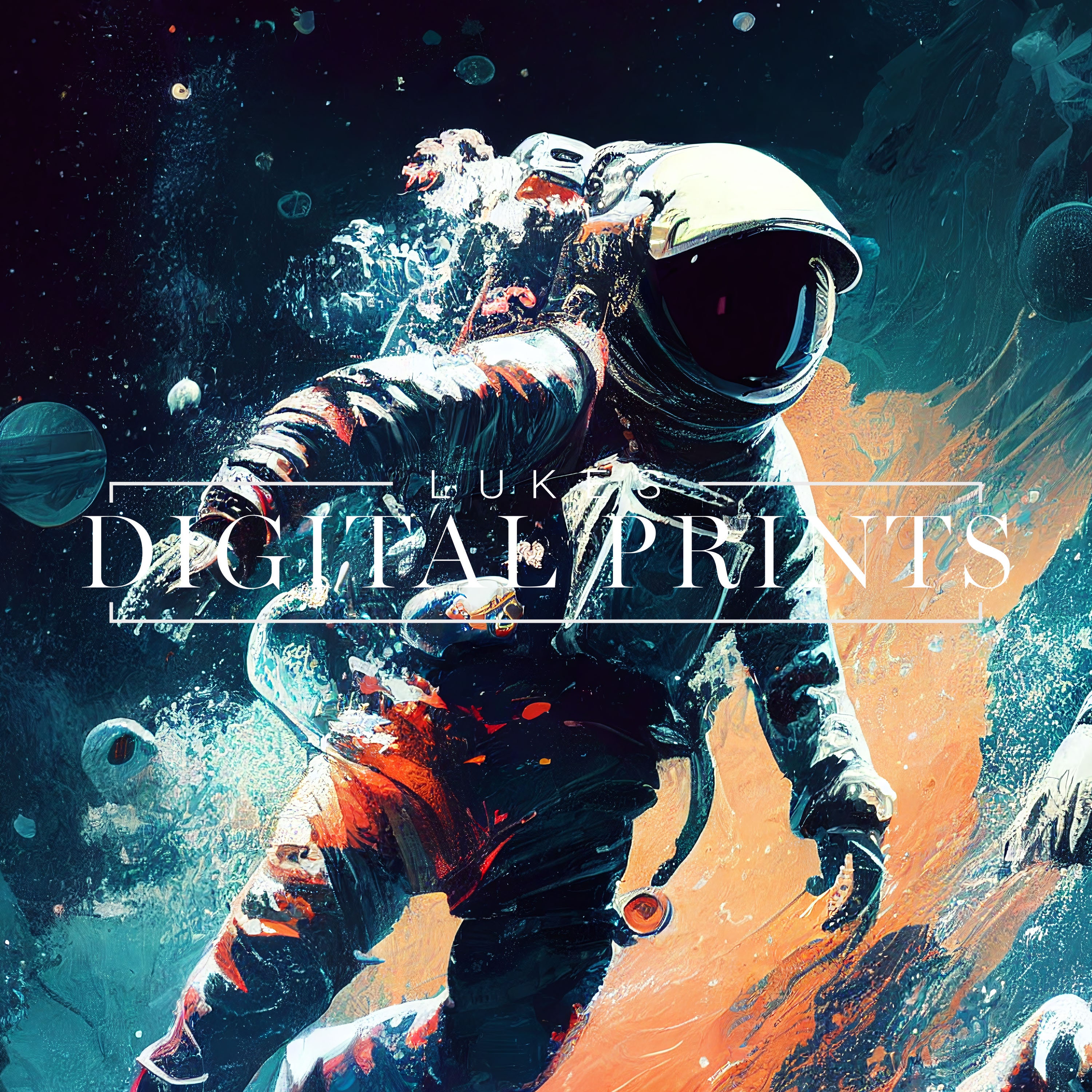Two Astronauts Poster Portrait - Space Painting - Digital Print ...