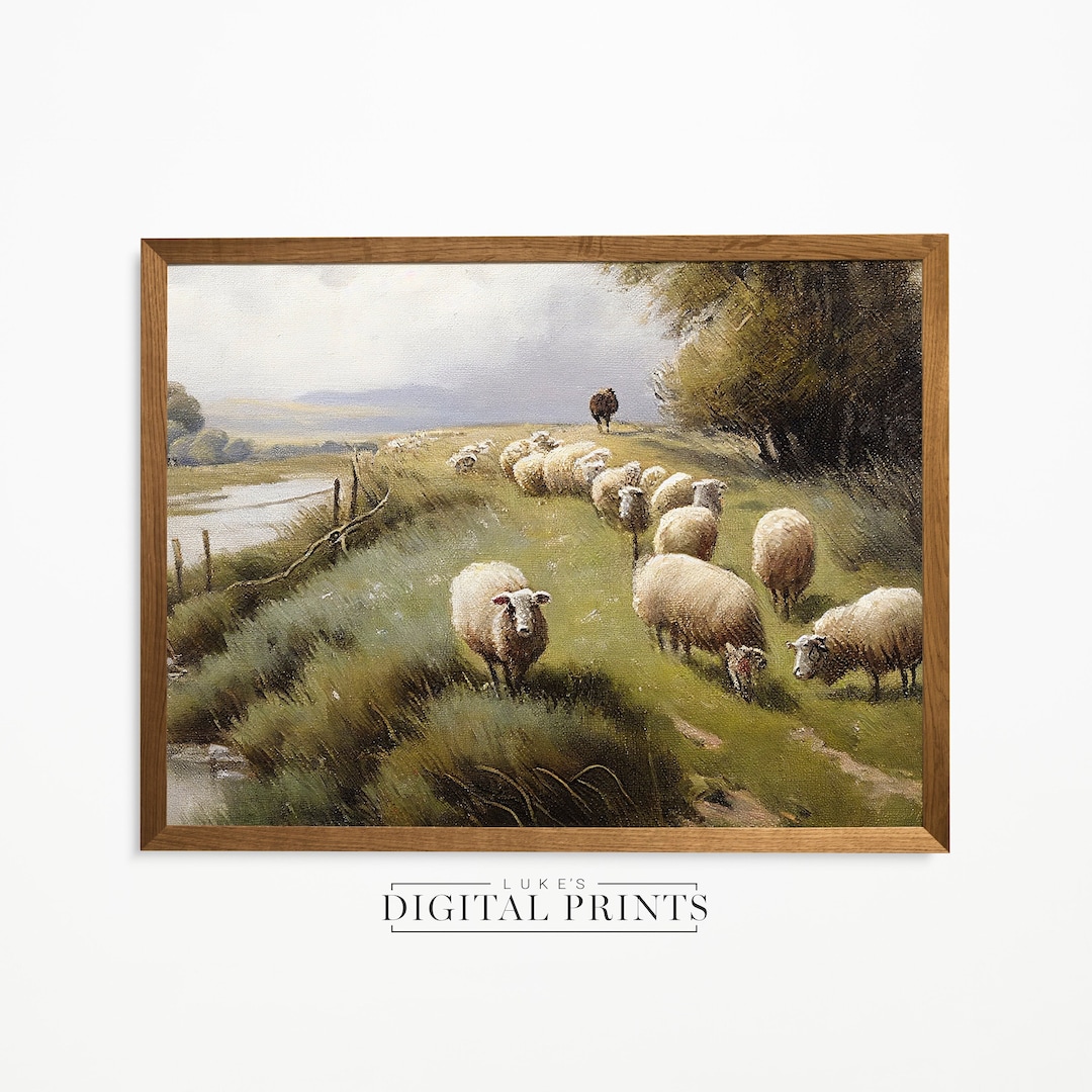 Sheep Oil Painting - Digital Print Download - Farmhouse Landscape Wall ...