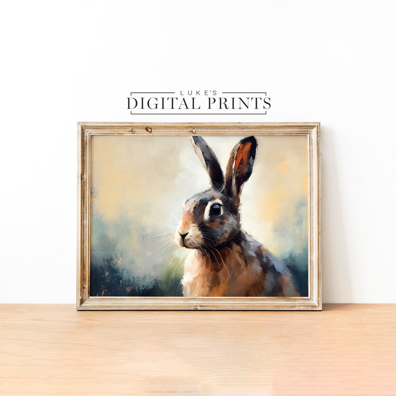 Rabbit Oil Painting Digital Print Download Rustic Impressionist Animal ...
