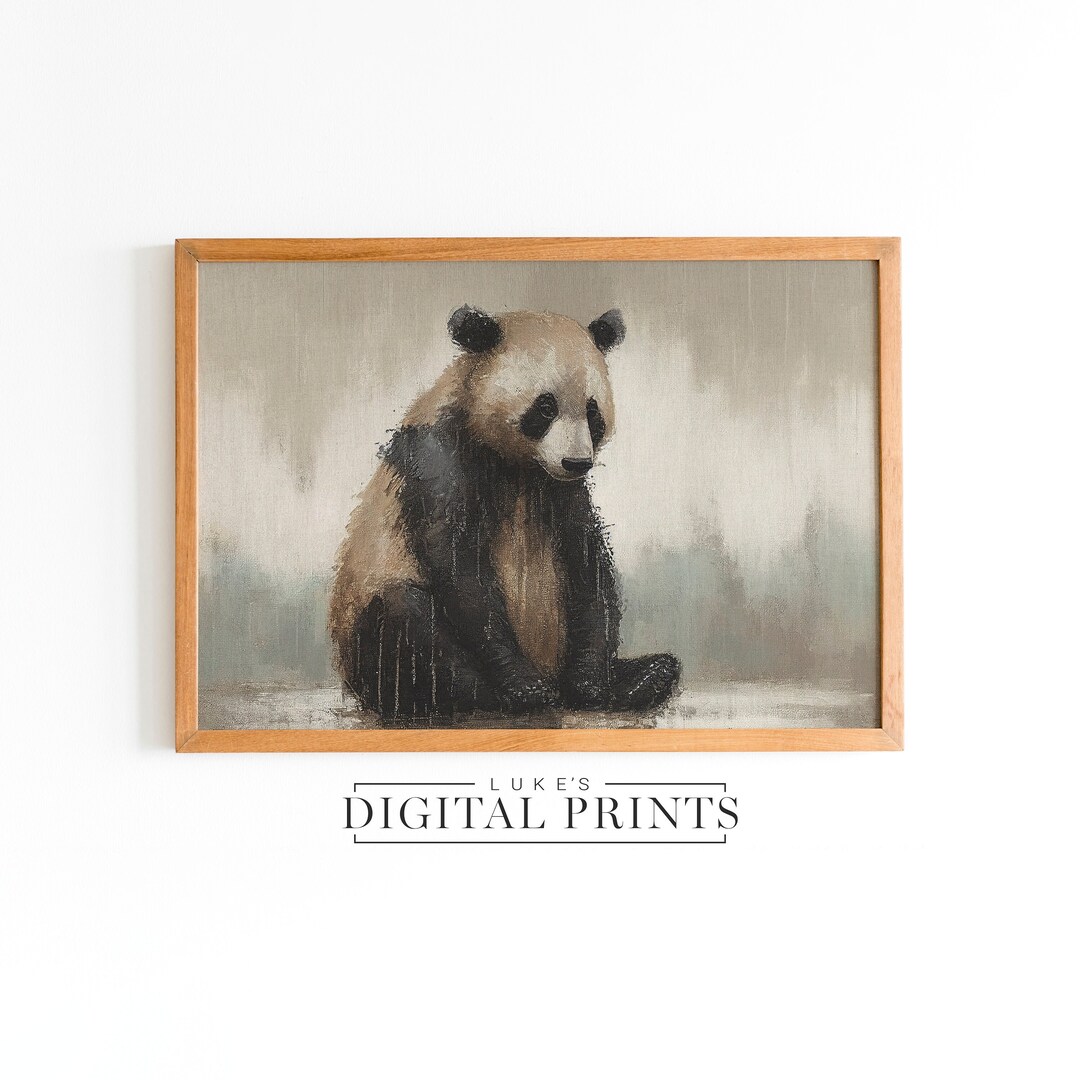 Sad Panda Oil Painting - Digital Print Download - Minimalist Sitting ...