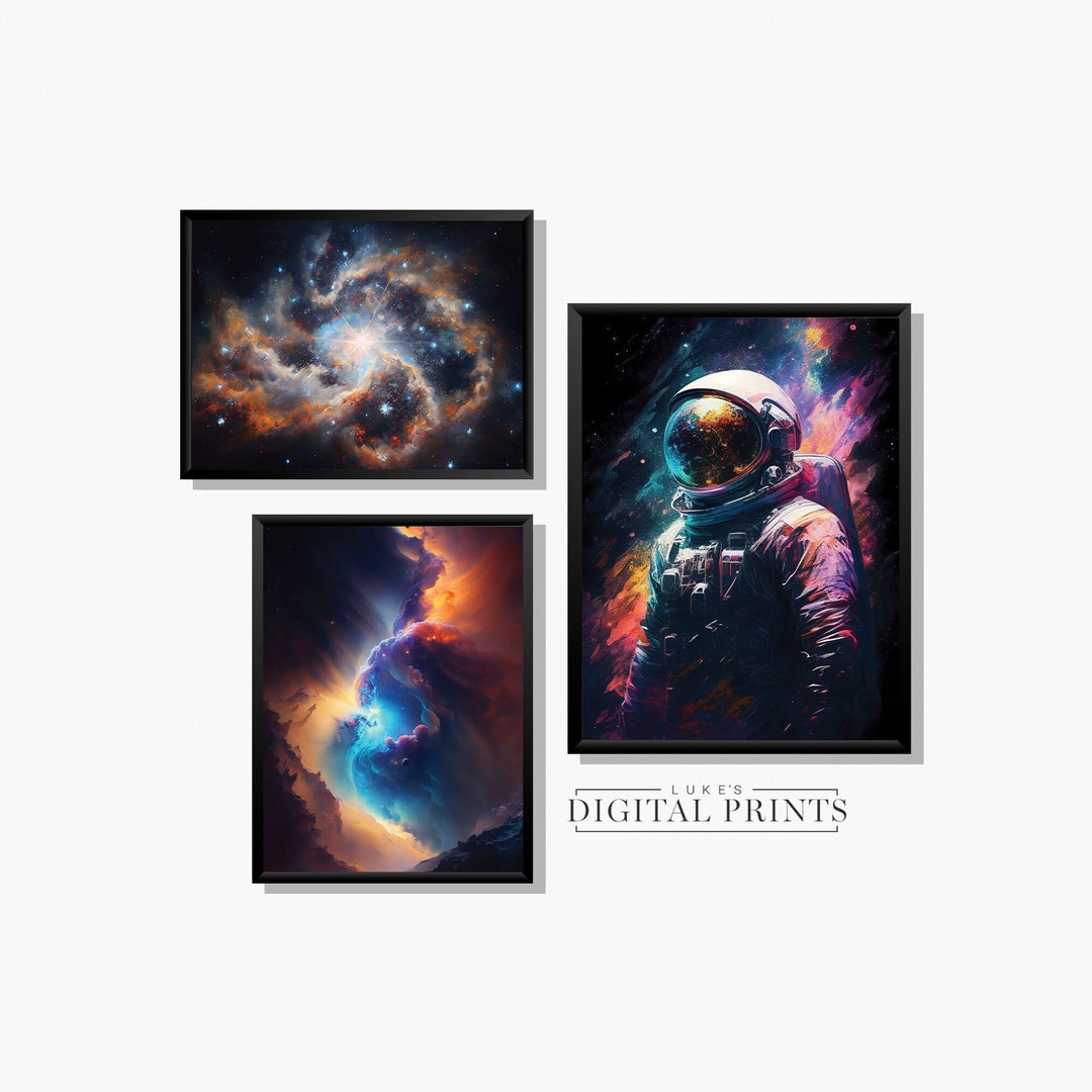 Space Art Painting Print Set of 3 - Vibrant Astronaut PRINTABLE Wall ...