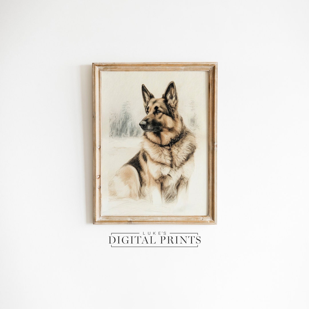 German Shepherd Portrait Drawing - Digital Print Download - Pet Wall ...