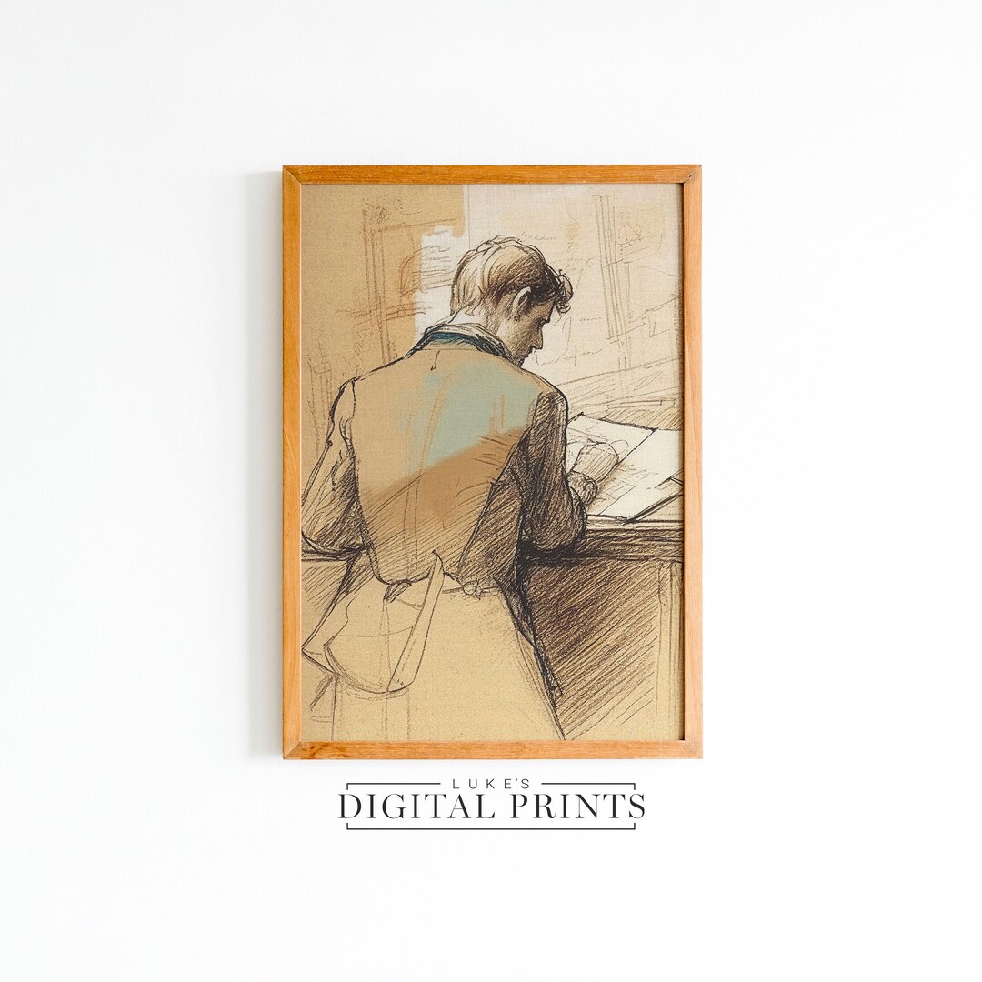 PRINTABLE Vintage Victorian Working Man Drawing - Digital Print ...