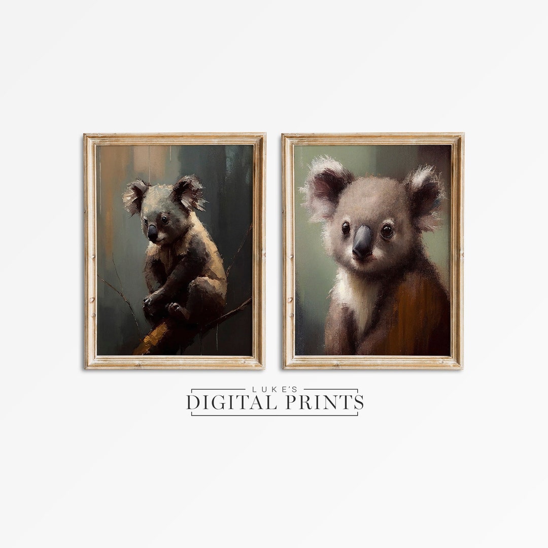 Australian Koala Oil Painting Print Set of 2 - Digital Artwork ...