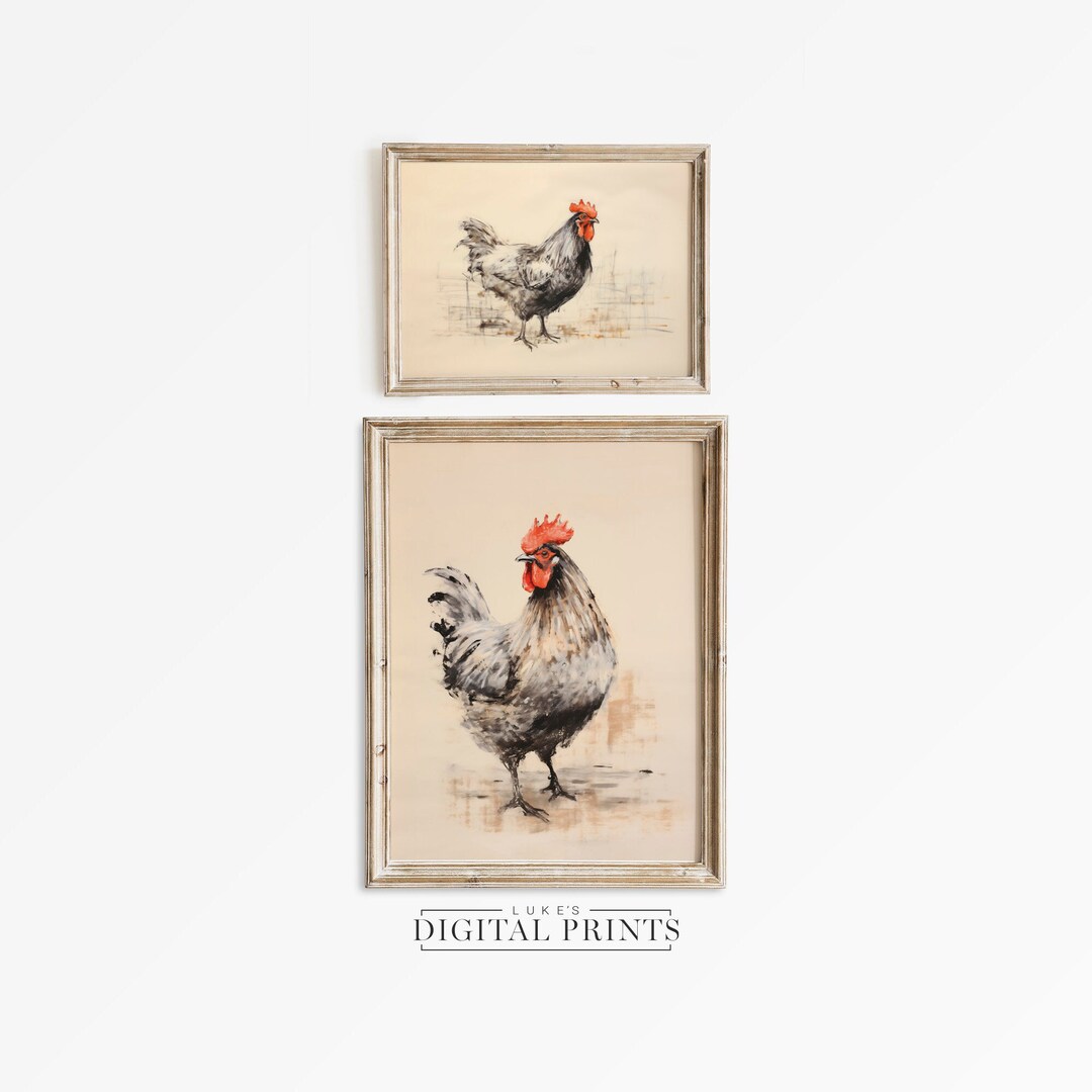 PRINTABLE Rooster Drawing Set of 2 - Digital Download Artworks ...