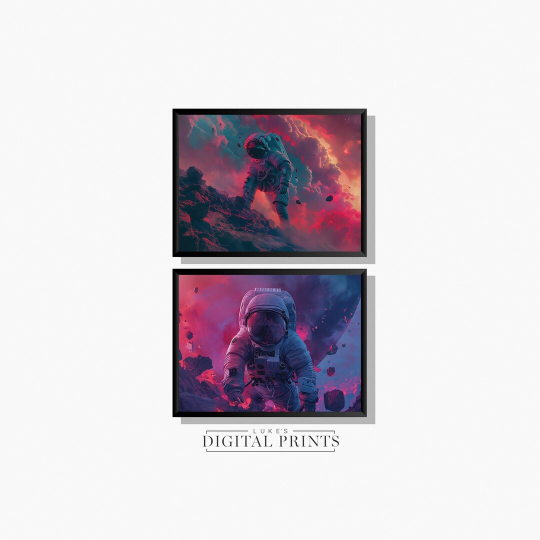 Cloudy Astronaut Poster Set of 2 - Digital Print Downloads - Colorful ...