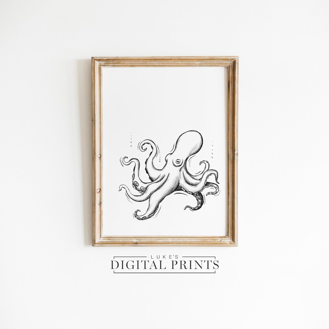 Octopus Wall Art Print - Digital Download - Minimalist Sea Creature ...