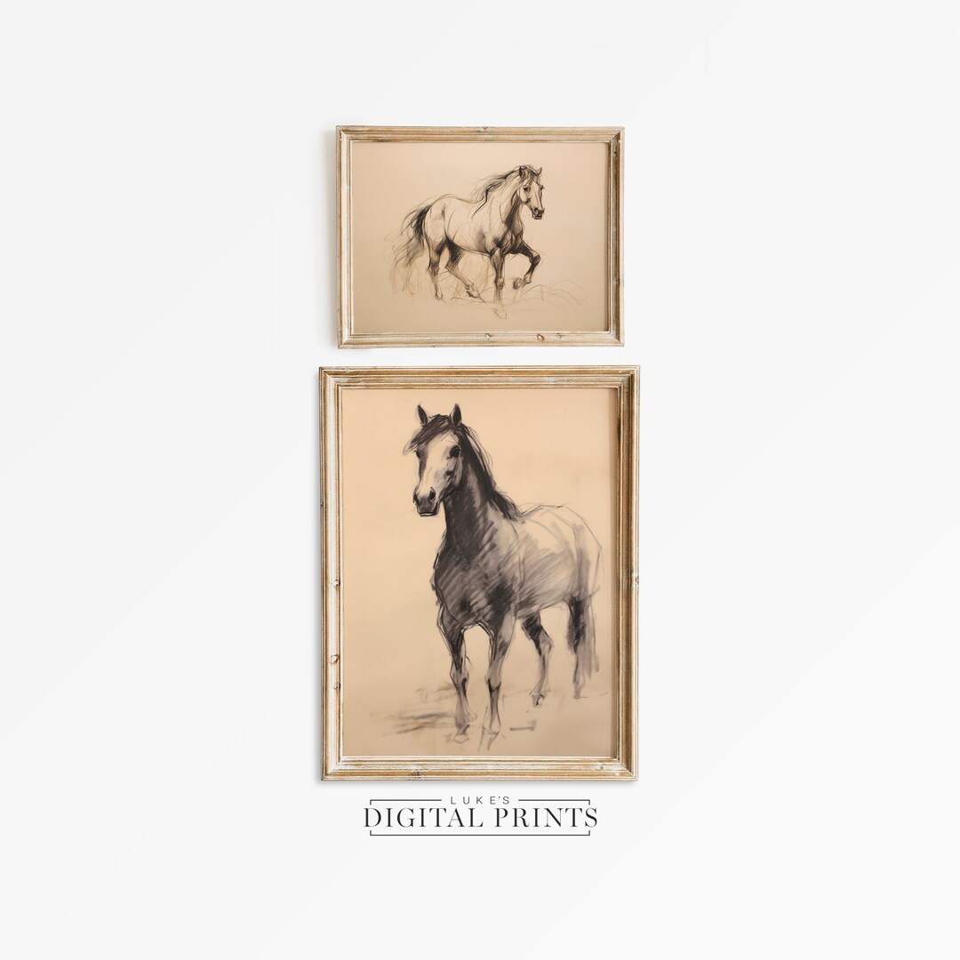 Horse Drawing Portrait Print Set of 2 - Minimalist Digital Downloads ...