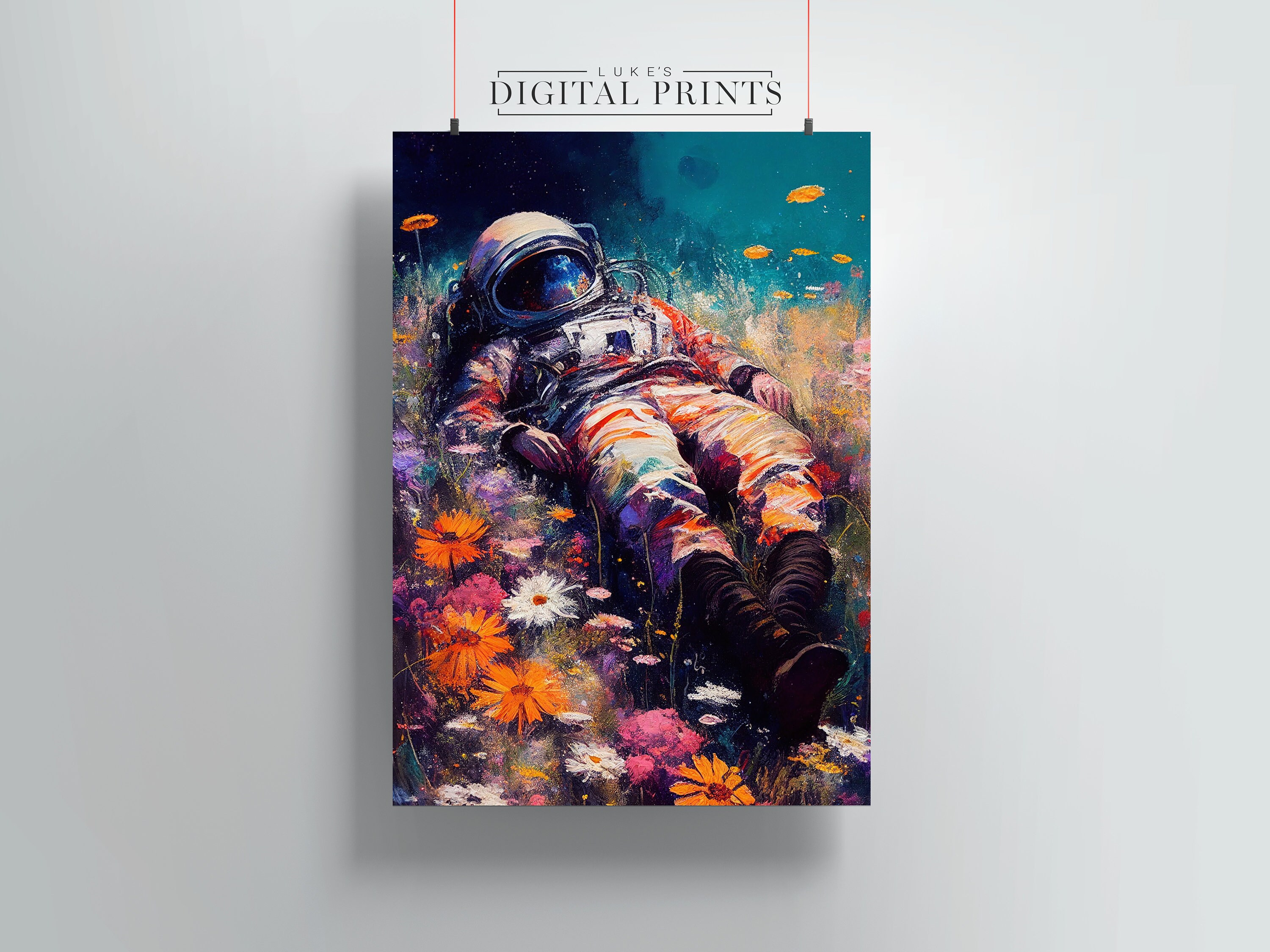 Astronaut Poster Laying in Flowers Painting Digital Print Download ...