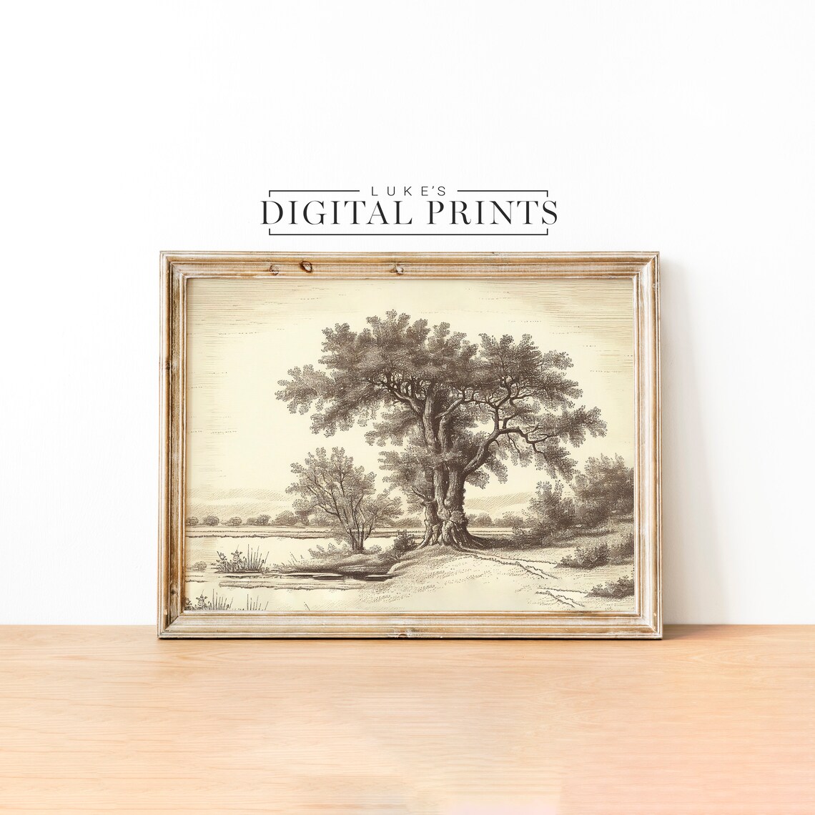 Oak Tree Pencil Drawing Print - Digital Download - Vintage Countryside ...