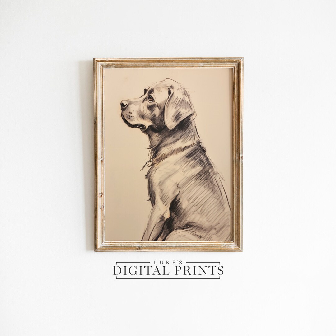 Silver Labrador Portrait Sketch Print - Rustic Digital Download - Dog ...
