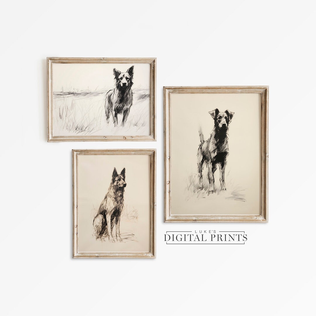 Big Dog Portrait Drawing Bundle - Digital Art Print Download Set of 3 ...