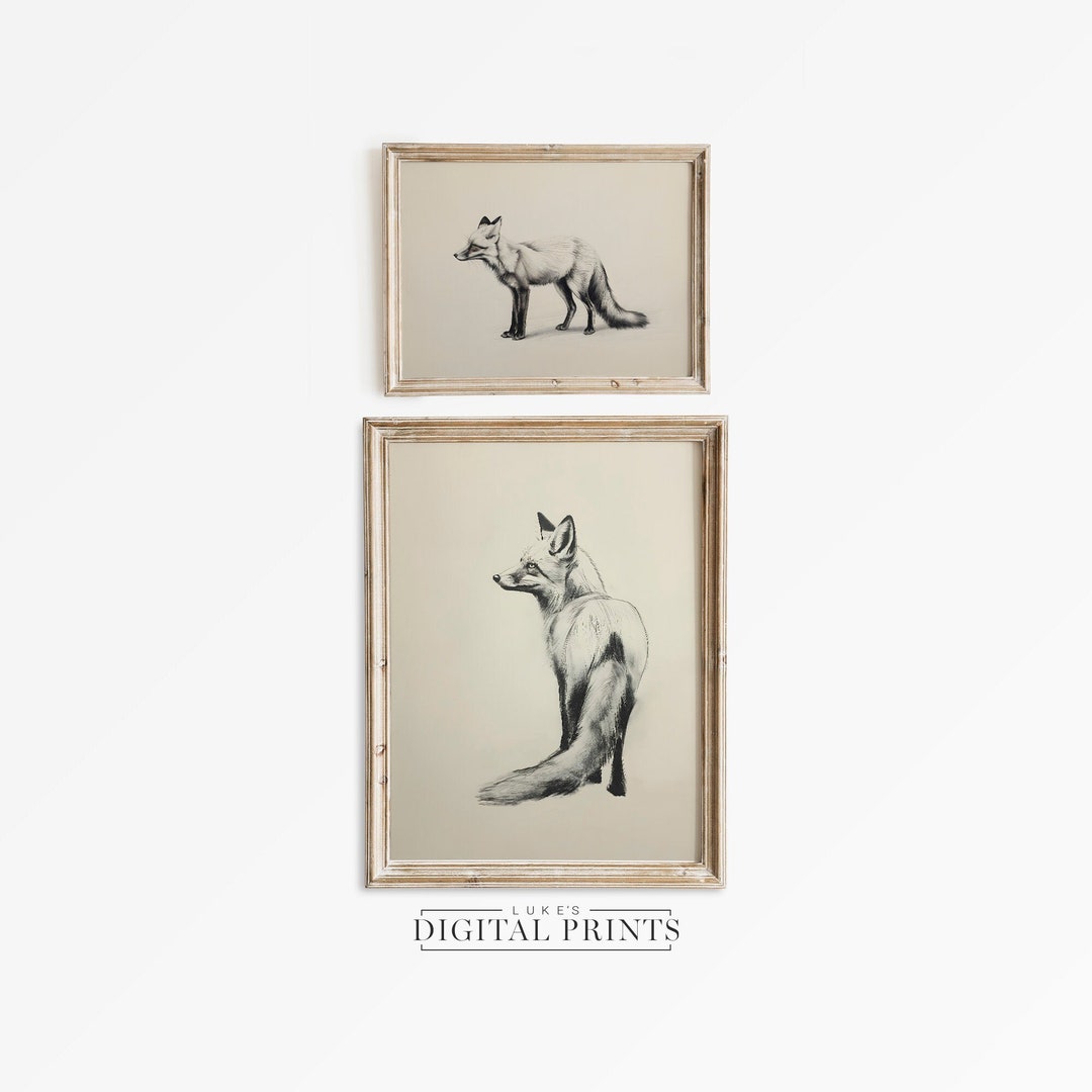 Fox Drawing Art Print Set of Two - Digital Downloads - Rustic Woodland ...