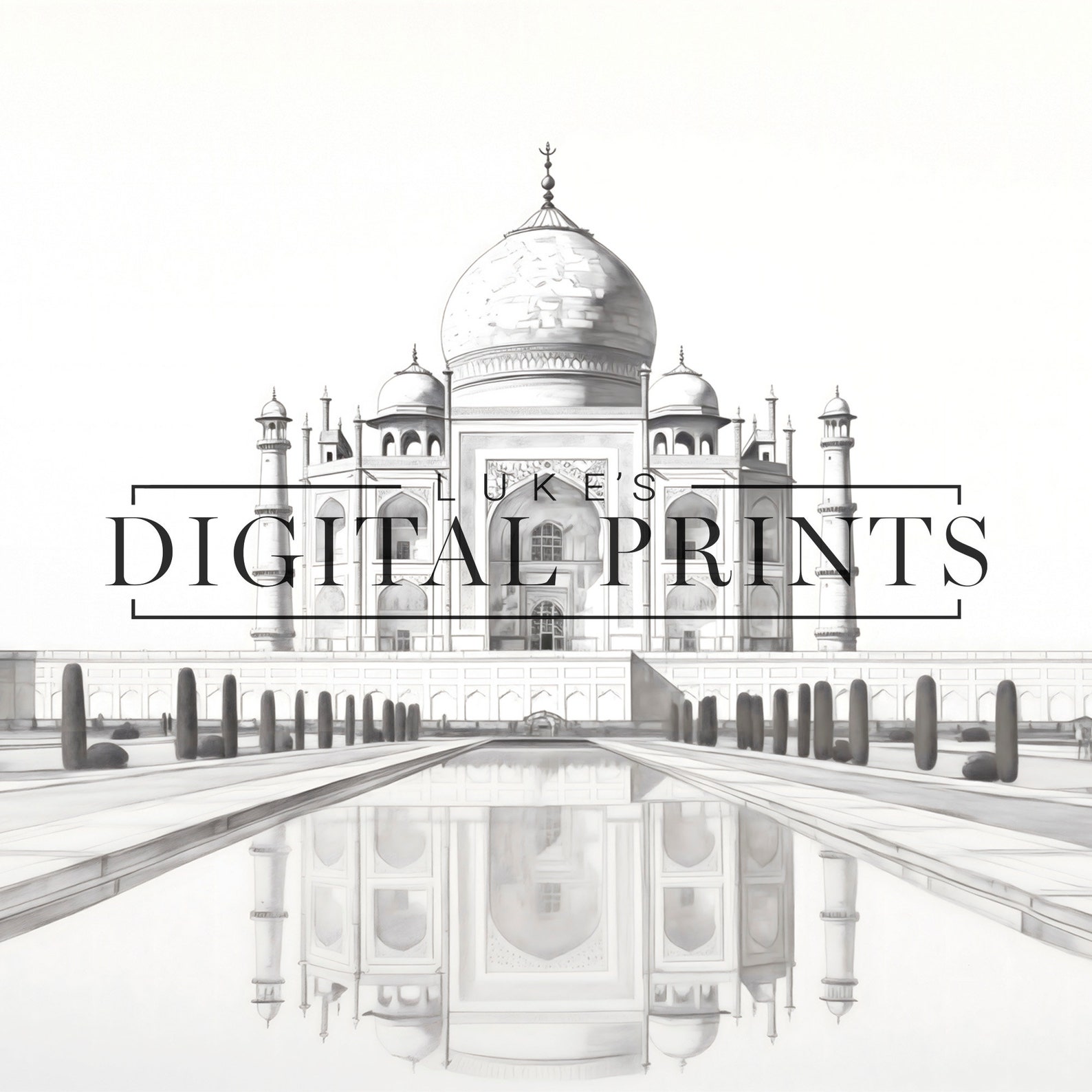 PRINTABLE Taj Mahal Drawing - Digital Art Print Download - Detailed ...