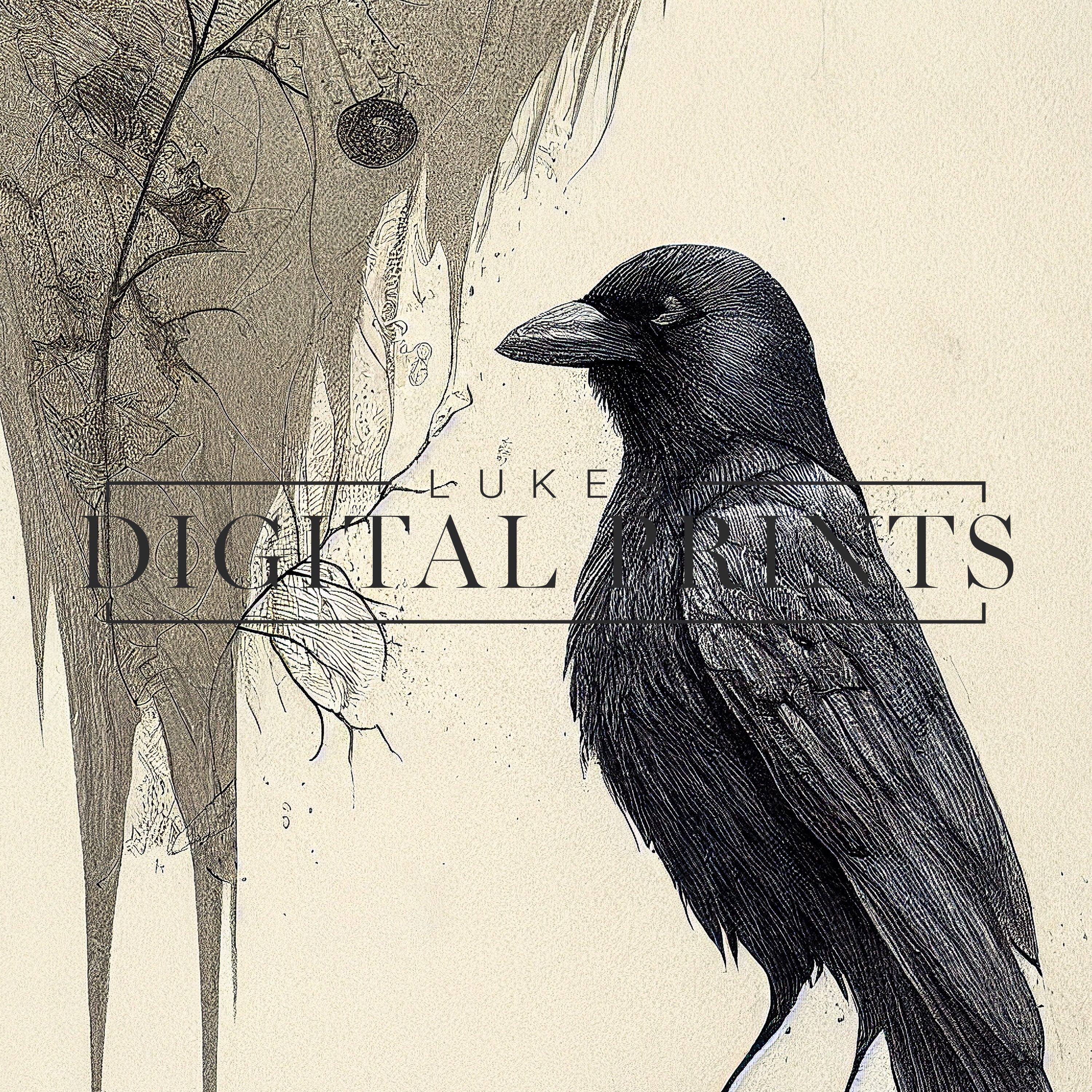 Vintage Crow Drawing Print - Digital Download Illustration PRINTABLE ...