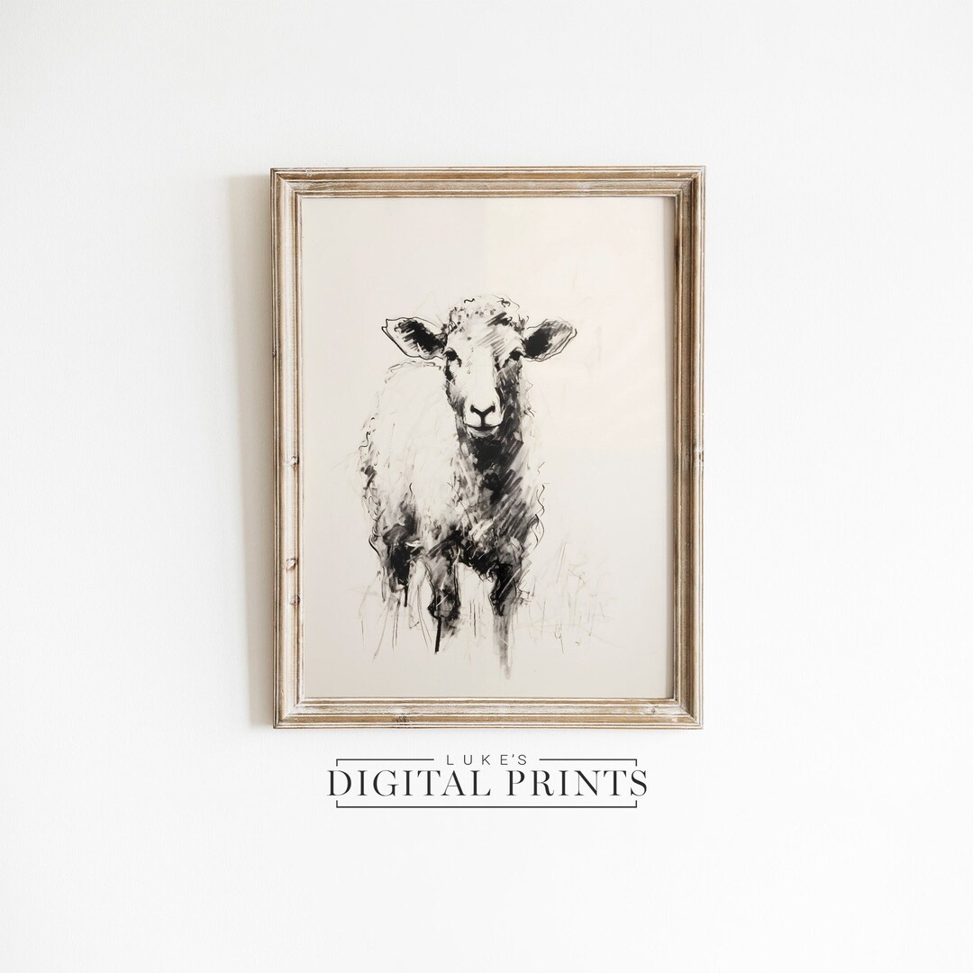 Sheep Drawing Art Print - Digital Download - Woolly Lamb Art Sketch ...