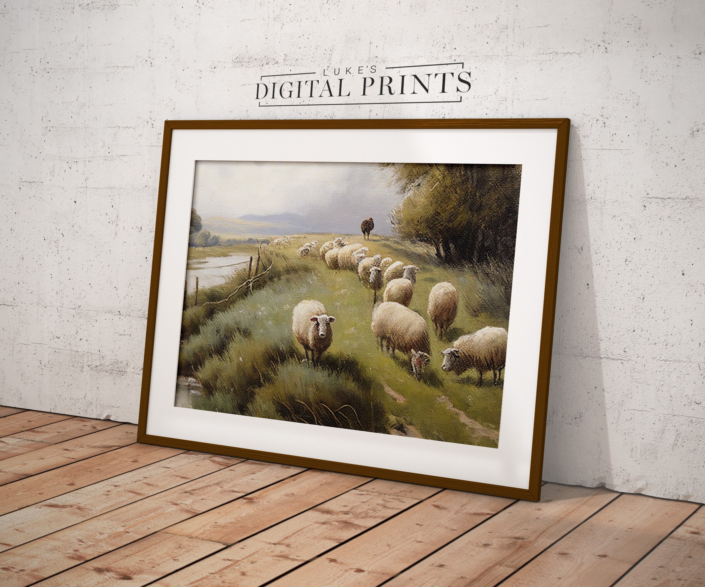 Sheep Oil Painting Digital Print Download Farmhouse Landscape Wall ...