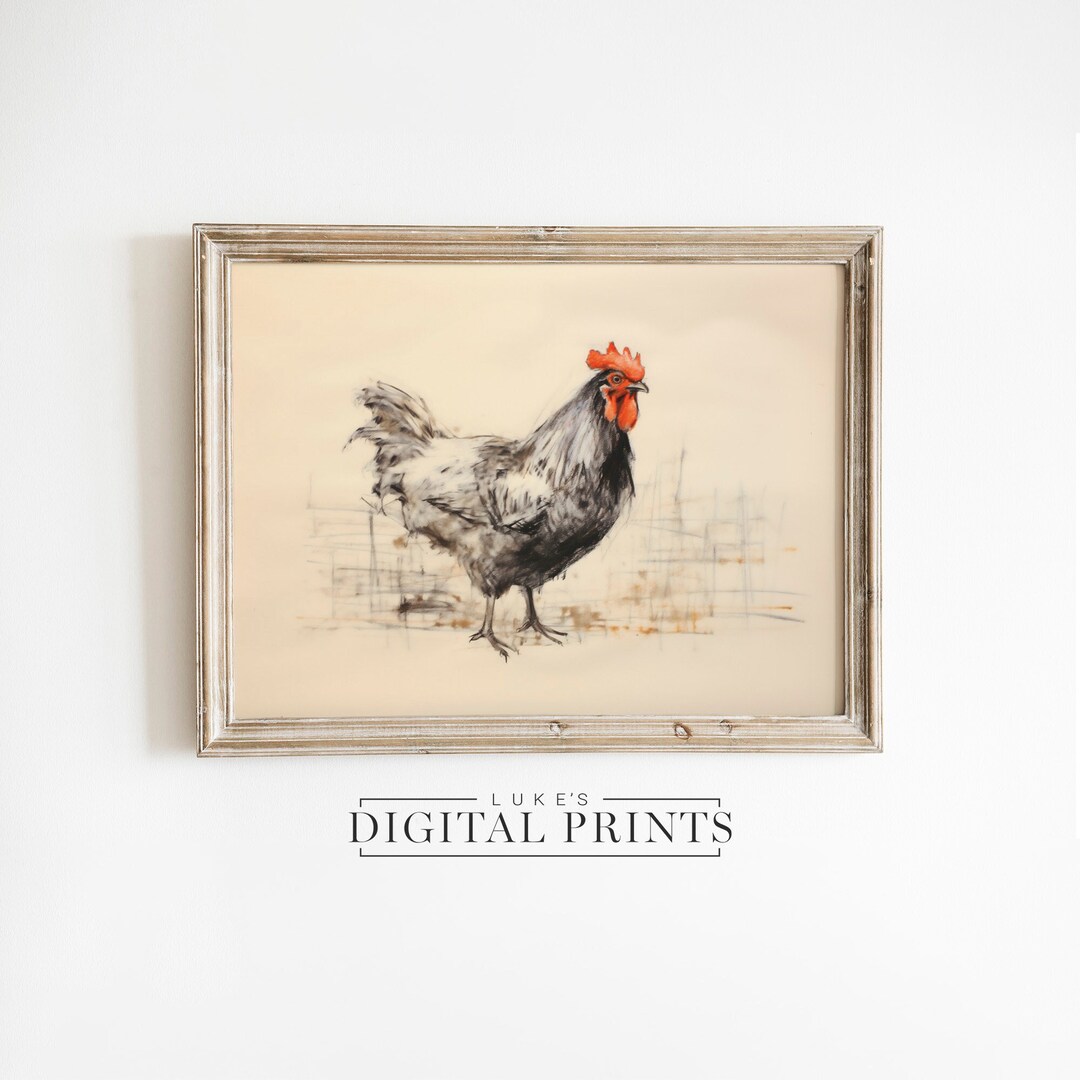 PRINTABLE Rooster Drawing - Digital Download Artwork - Rustic Farmhouse ...