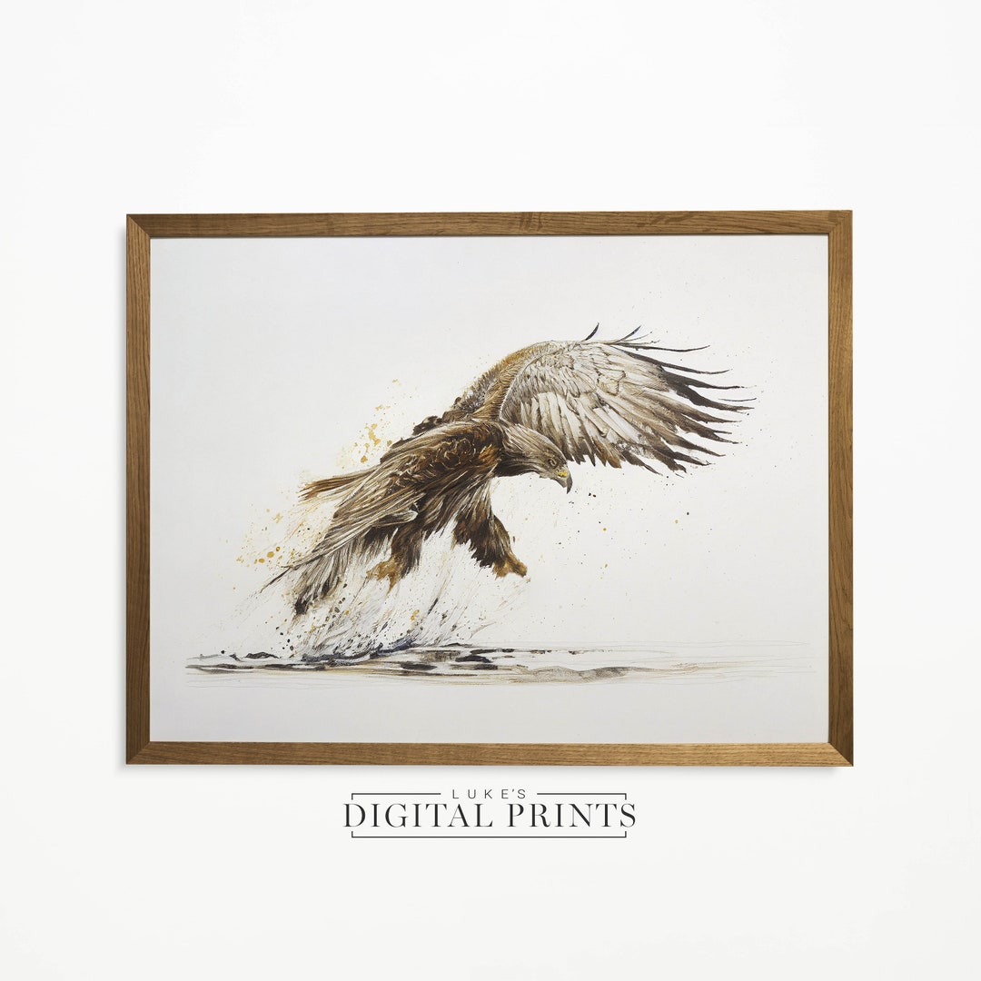Swooping Eagle Oil Painting - Digital Print Download - Vintage Bird of ...