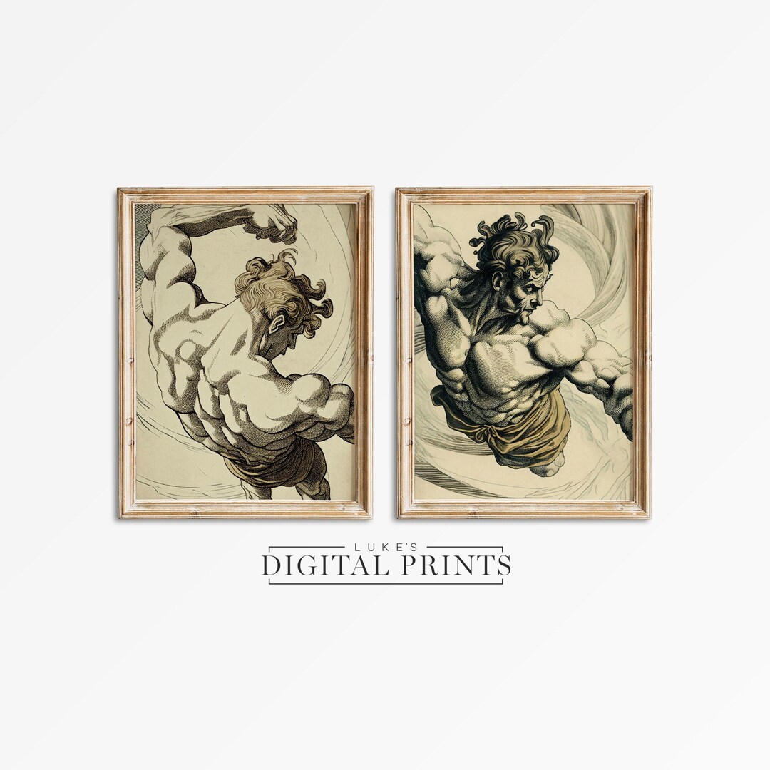 PRINTABLE Set of 2 Classical Greek Man Drawings Digital Print Downloads ...