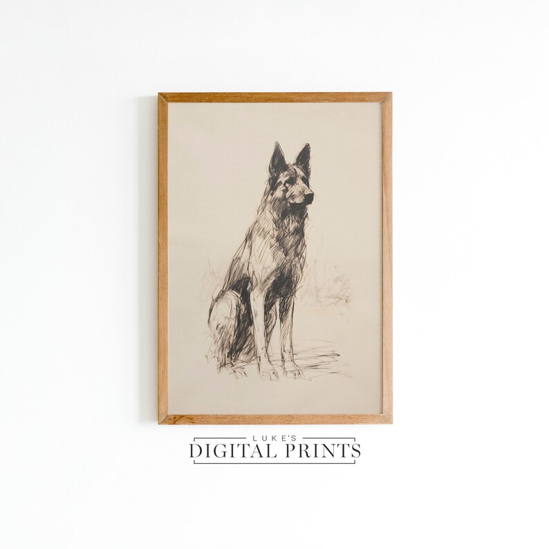 Sitting Big Dog Portrait Drawing - Digital Art Print Download - German ...