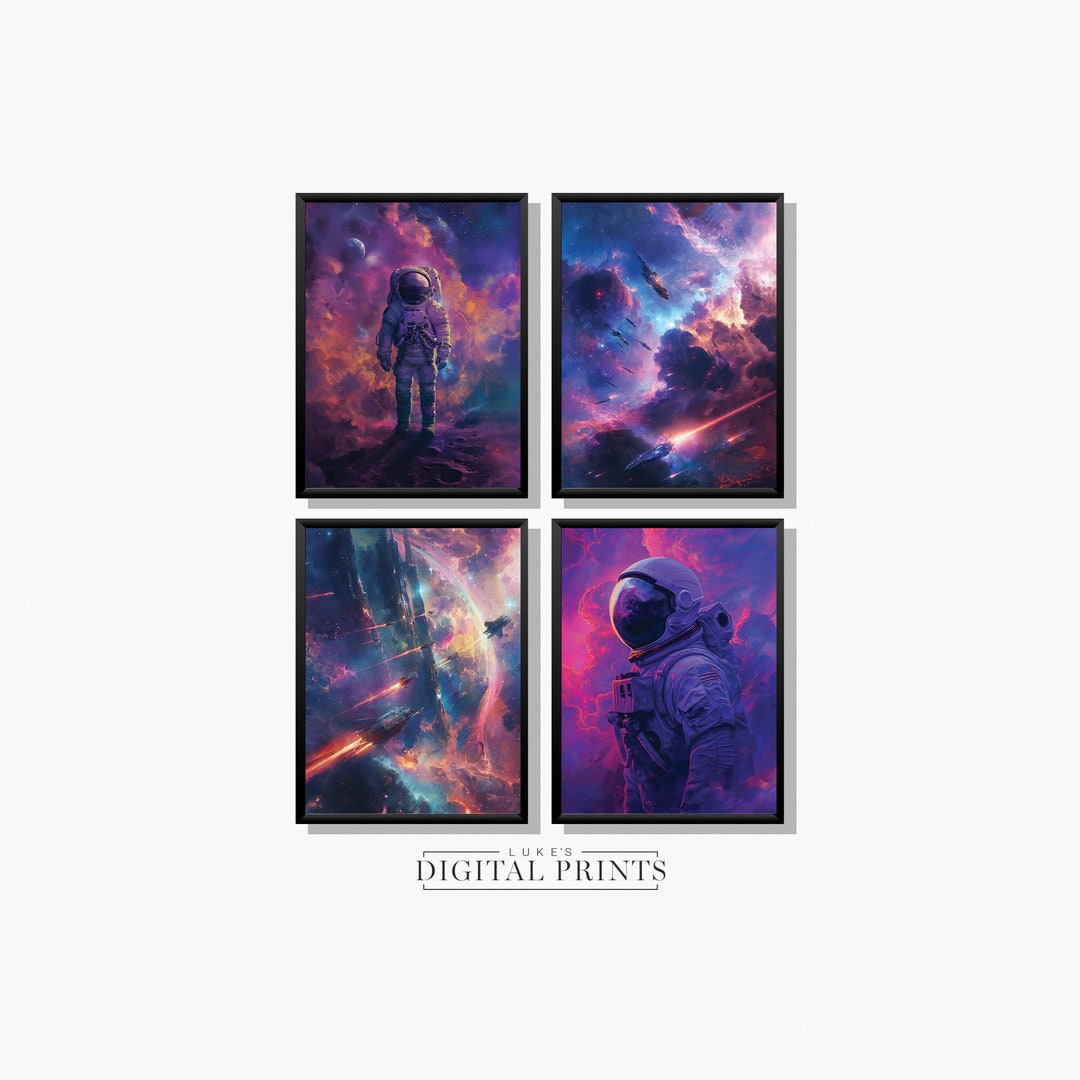 Astronaut in Outer Space Poster Set of Four Digital Download Prints ...