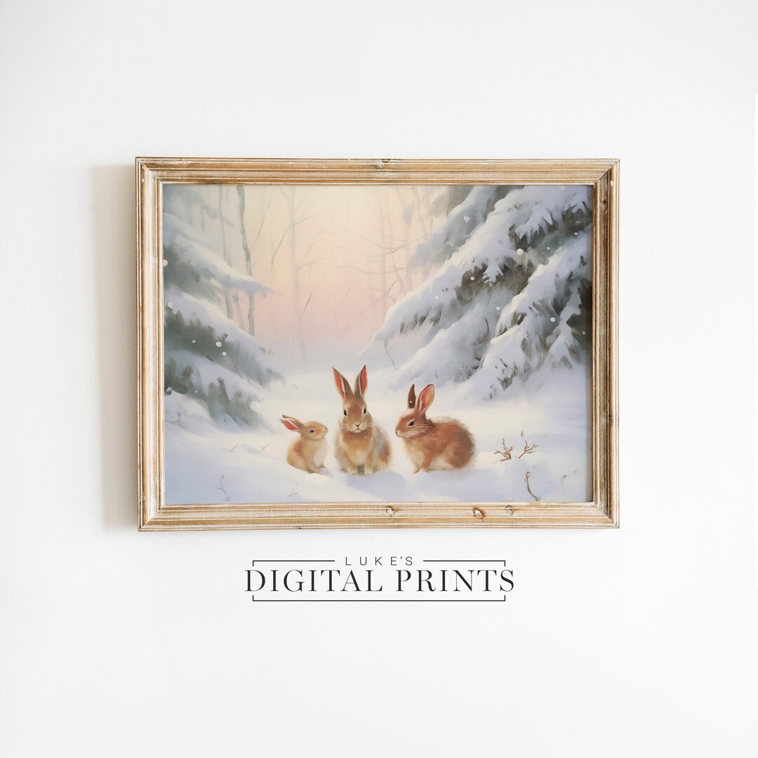 Snowy Rabbits Art PRINTABLE Wall Decor Digital Print Download Holiday ...
