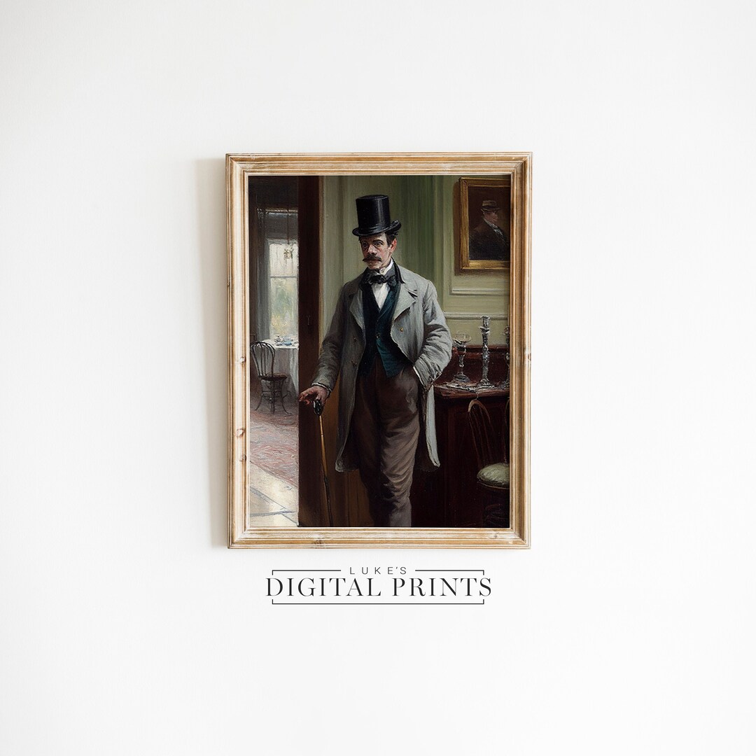Victorian Man in Top Hat Portrait Painting - Digital Print Download ...