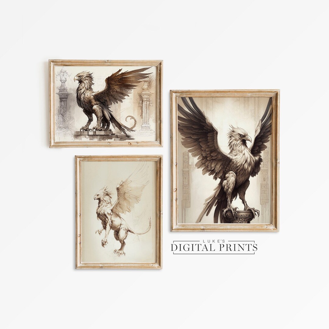Griffin Mythology Sketch Print Set of Three - Digital Art Downloads ...