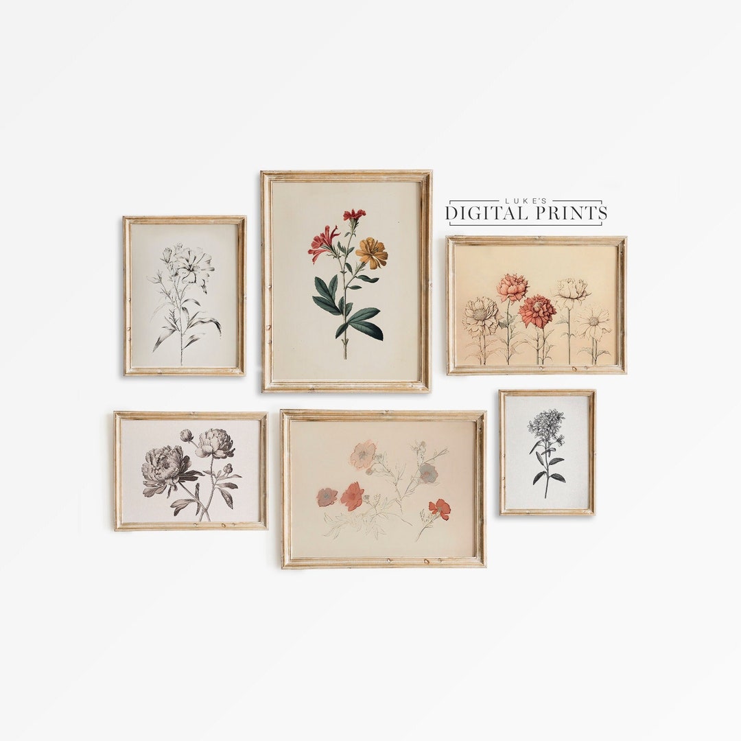 Floral Art Print SET of Six - Digital Download Gallery - Botanical ...