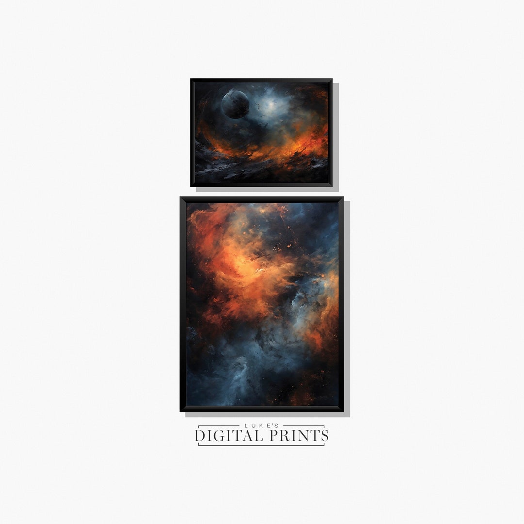 Black Space Art Print Set of 2 - Digital Download Posters - Dark Planet ...