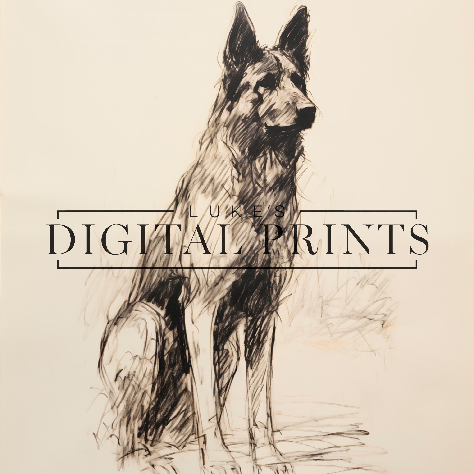 Sitting Big Dog Portrait Drawing Digital Art Print Download German ...