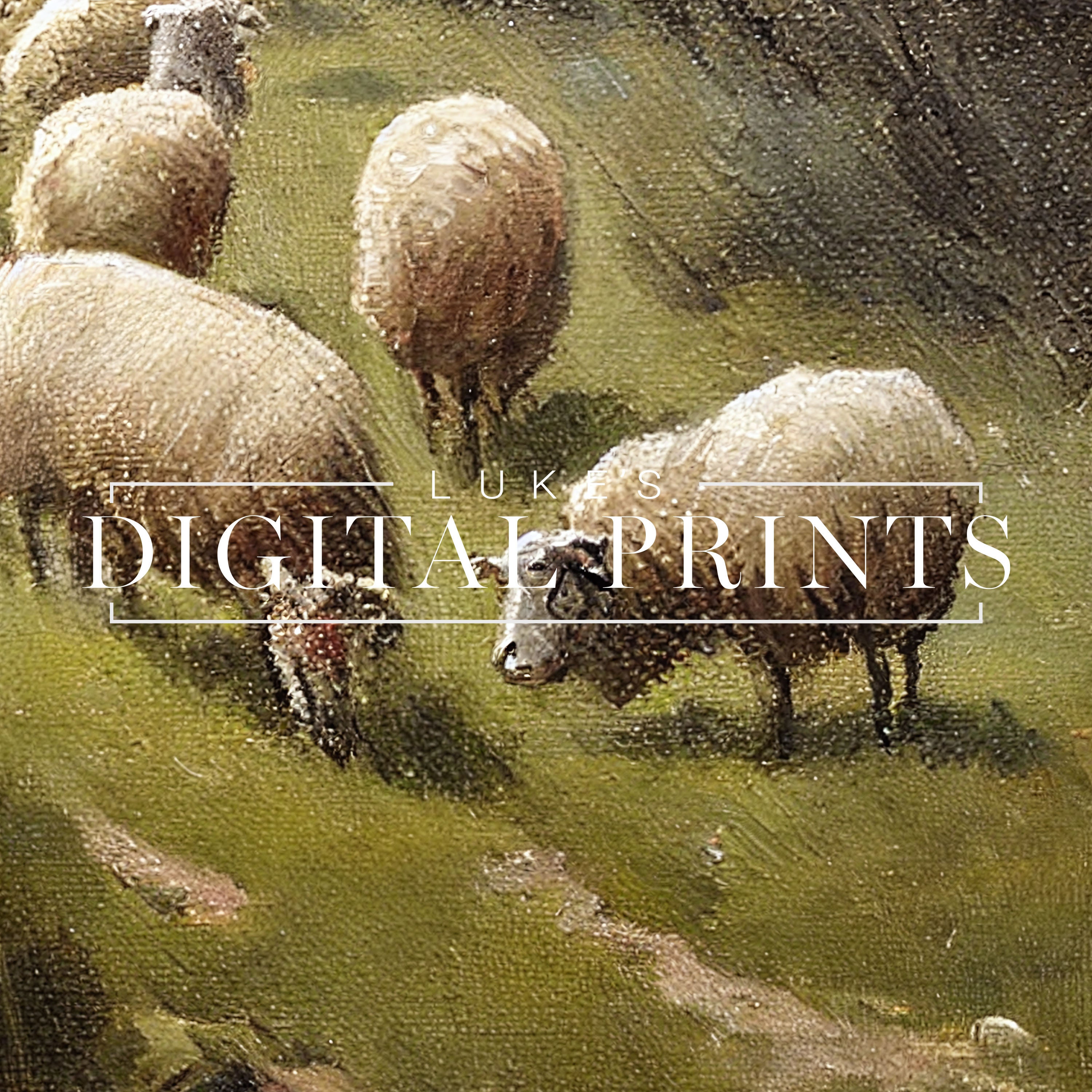 Sheep Oil Painting Digital Print Download Farmhouse Landscape Wall ...
