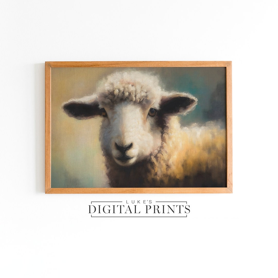 PRINTABLE Lamb Oil Painting Portrait - Digital Print Download - Rustic ...