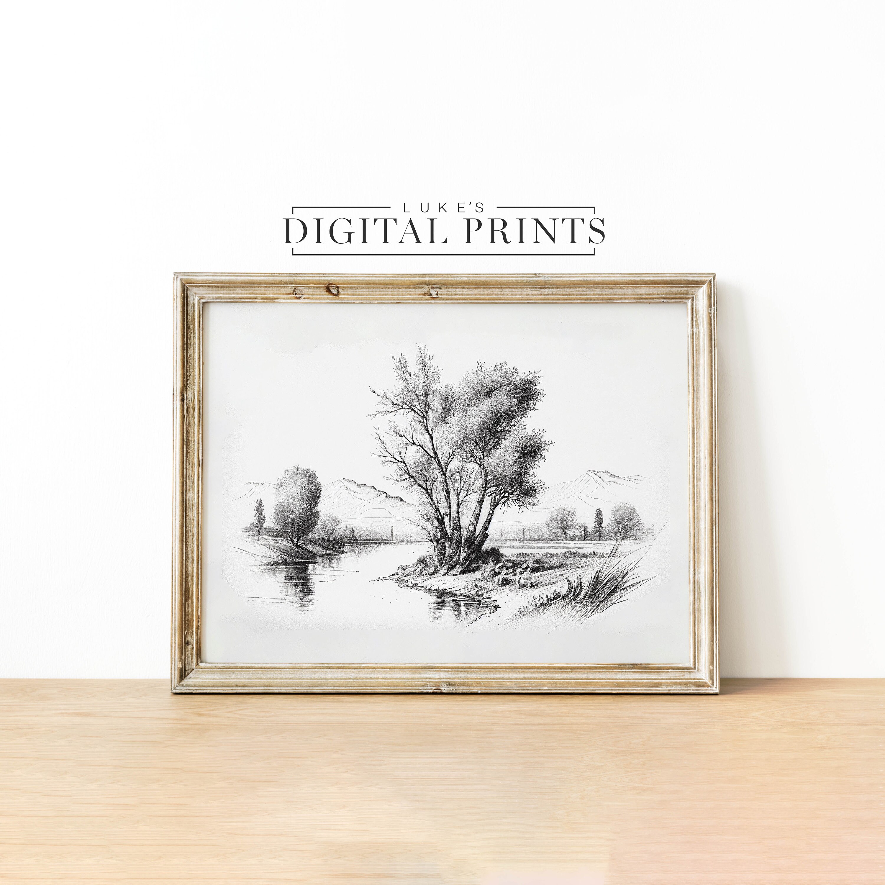 Landscape River Pencil Drawing Digital Print Download - Etsy