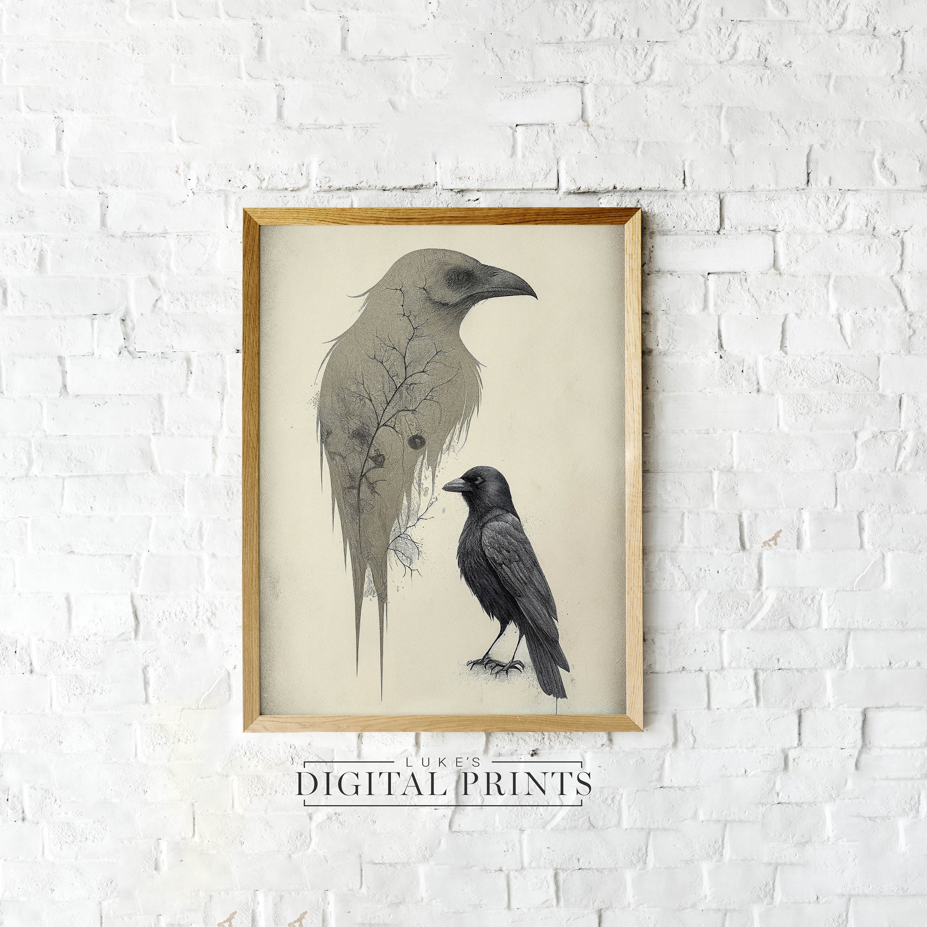 Vintage Crow Drawing Print Digital Download Illustration PRINTABLE ...
